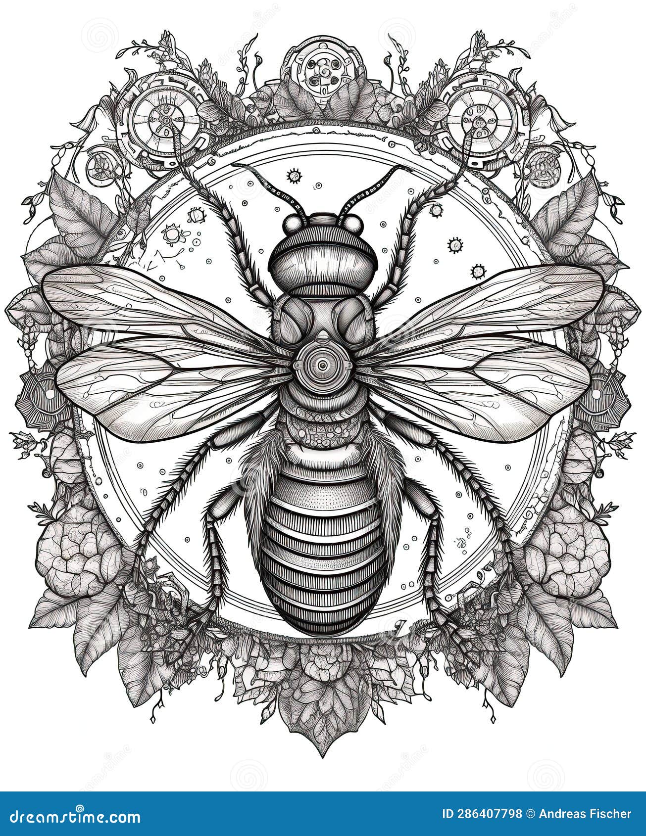 Mandala, Black and White Illustration for Coloring Animals, Insect, Fly ...