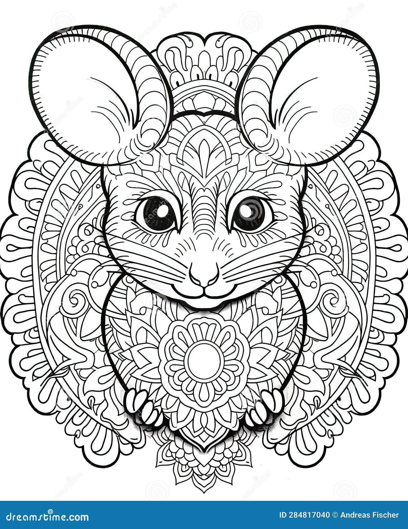 Mandala With Mouse And Cheese, Abstract Coloring Page For Creativity ...