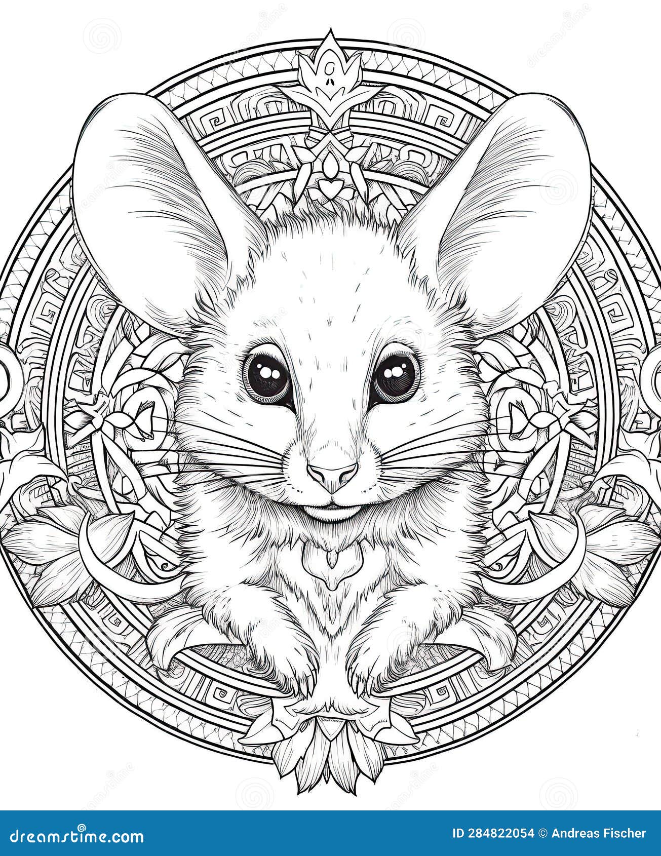 Mandala, Black and White Illustration for Coloring Animals Mouse. Stock ...