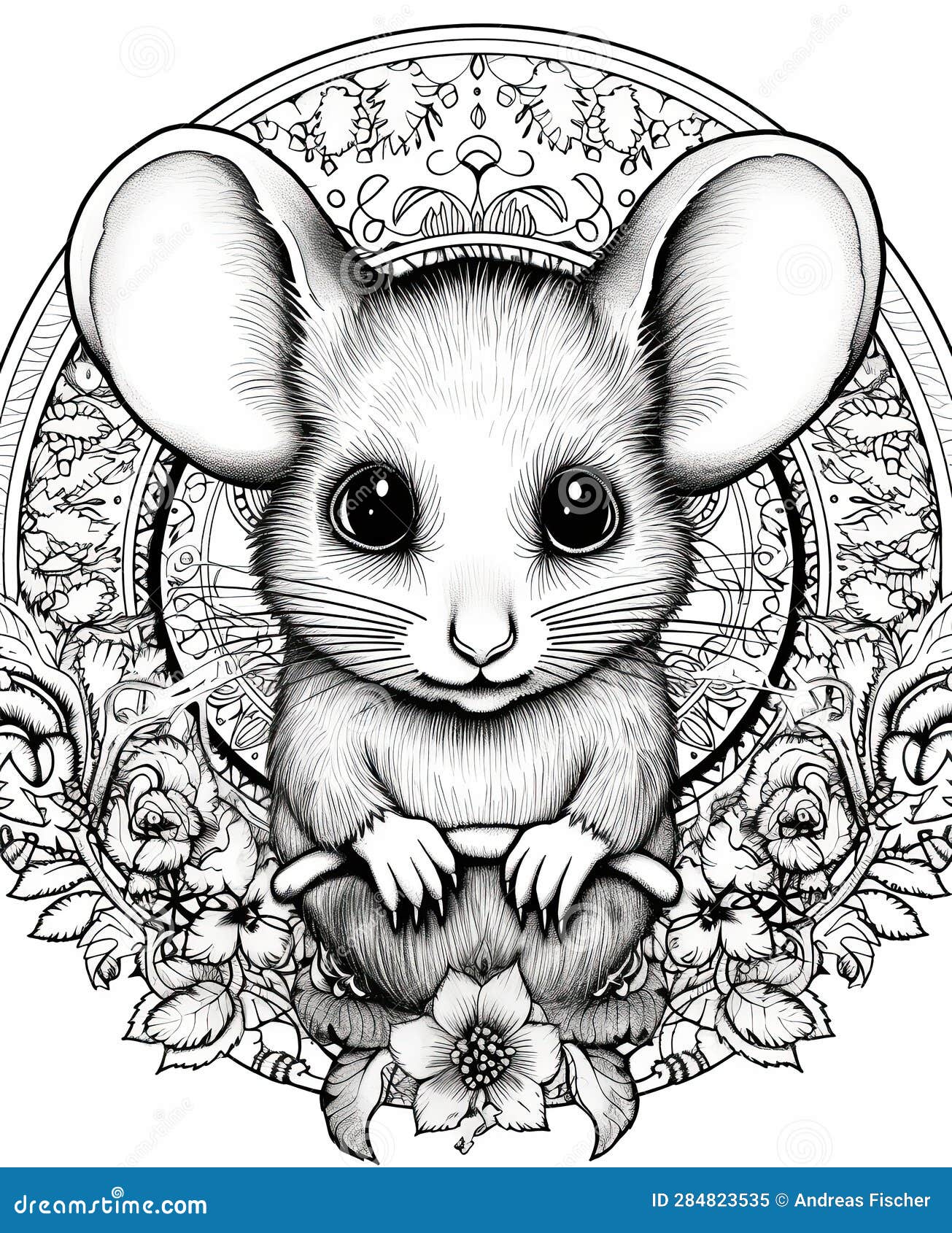 Mandala With Mouse And Cheese, Abstract Coloring Page For Creativity ...