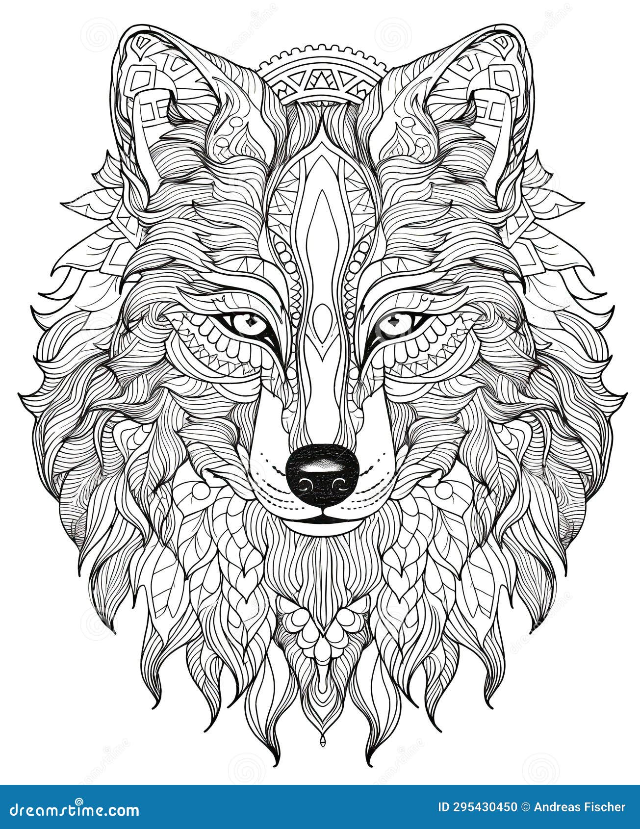 Mandala, Black And White Illustration For Coloring Animals, Wolf ...