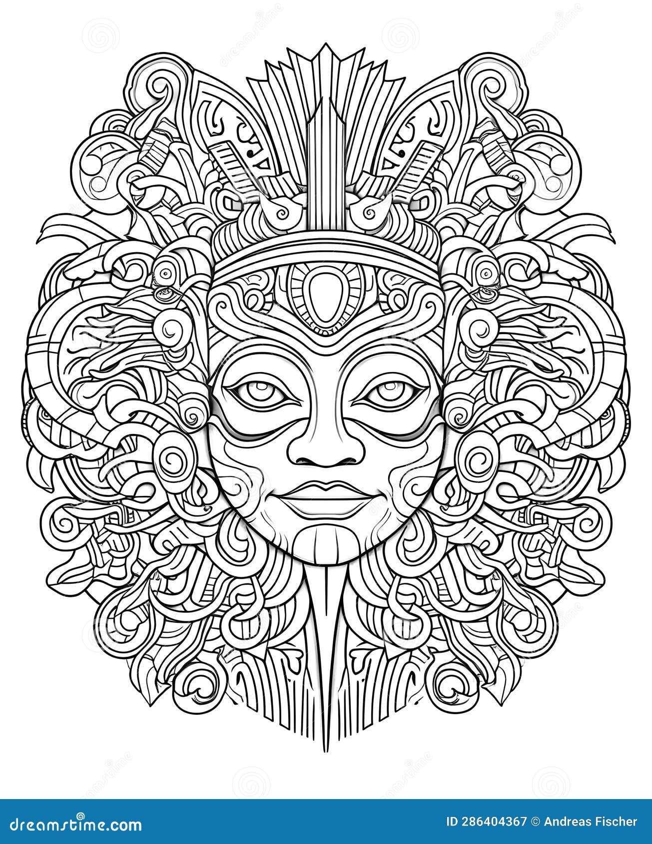 Mandala, Black and White Illustration for Coloring Mask. Stock Image ...