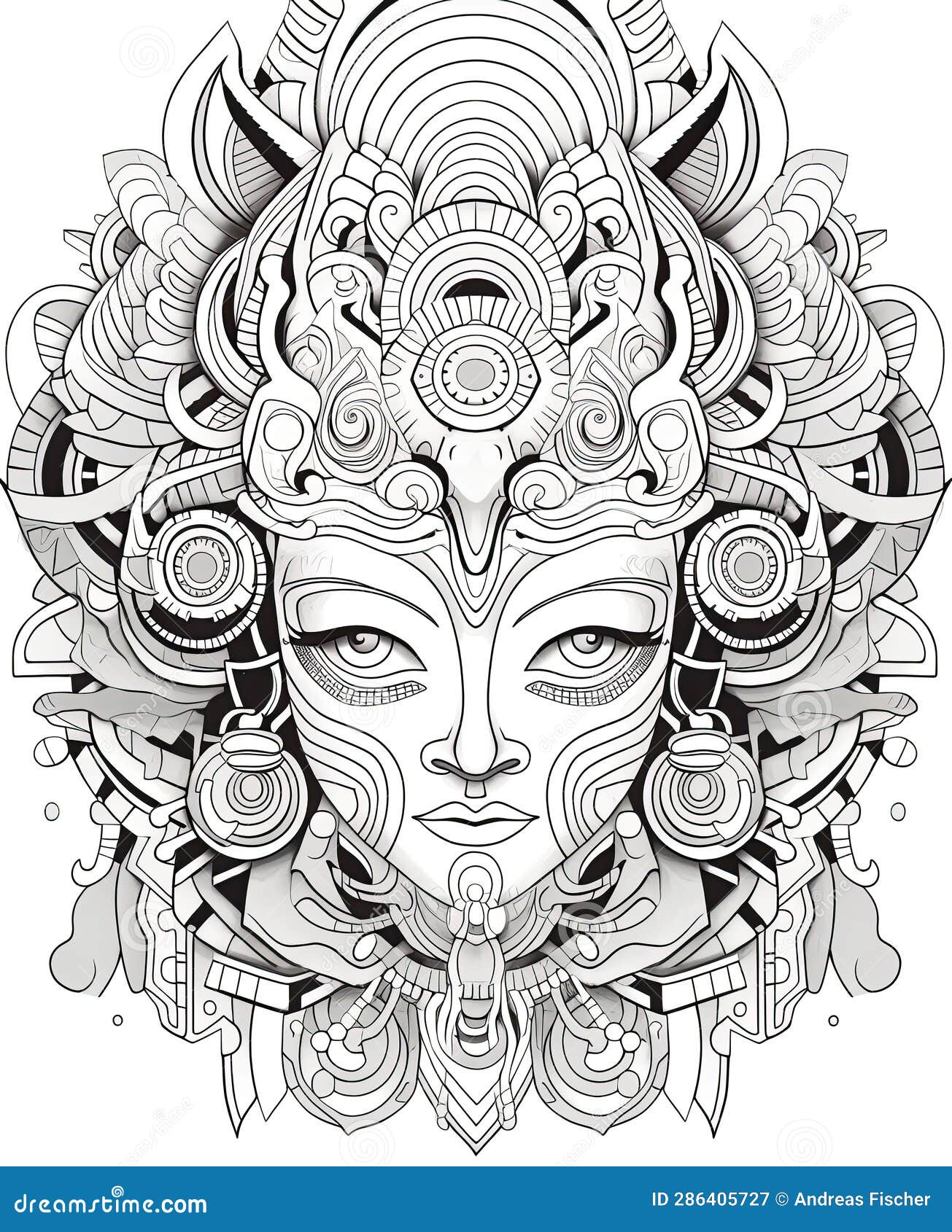 Mandala, Black and White Illustration for Coloring Mask. Stock Image ...