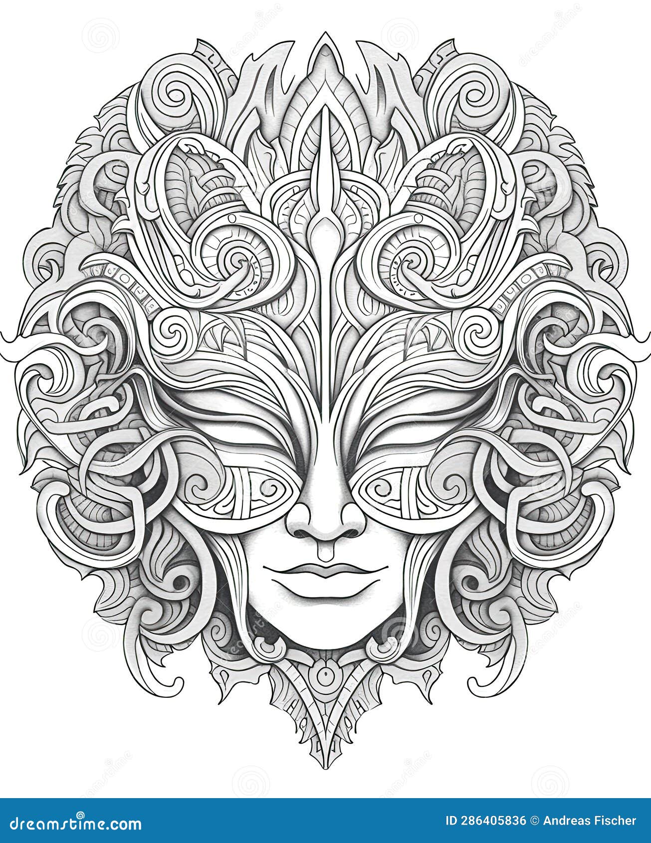 Mandala, Black and White Illustration for Coloring Mask. Stock Photo ...