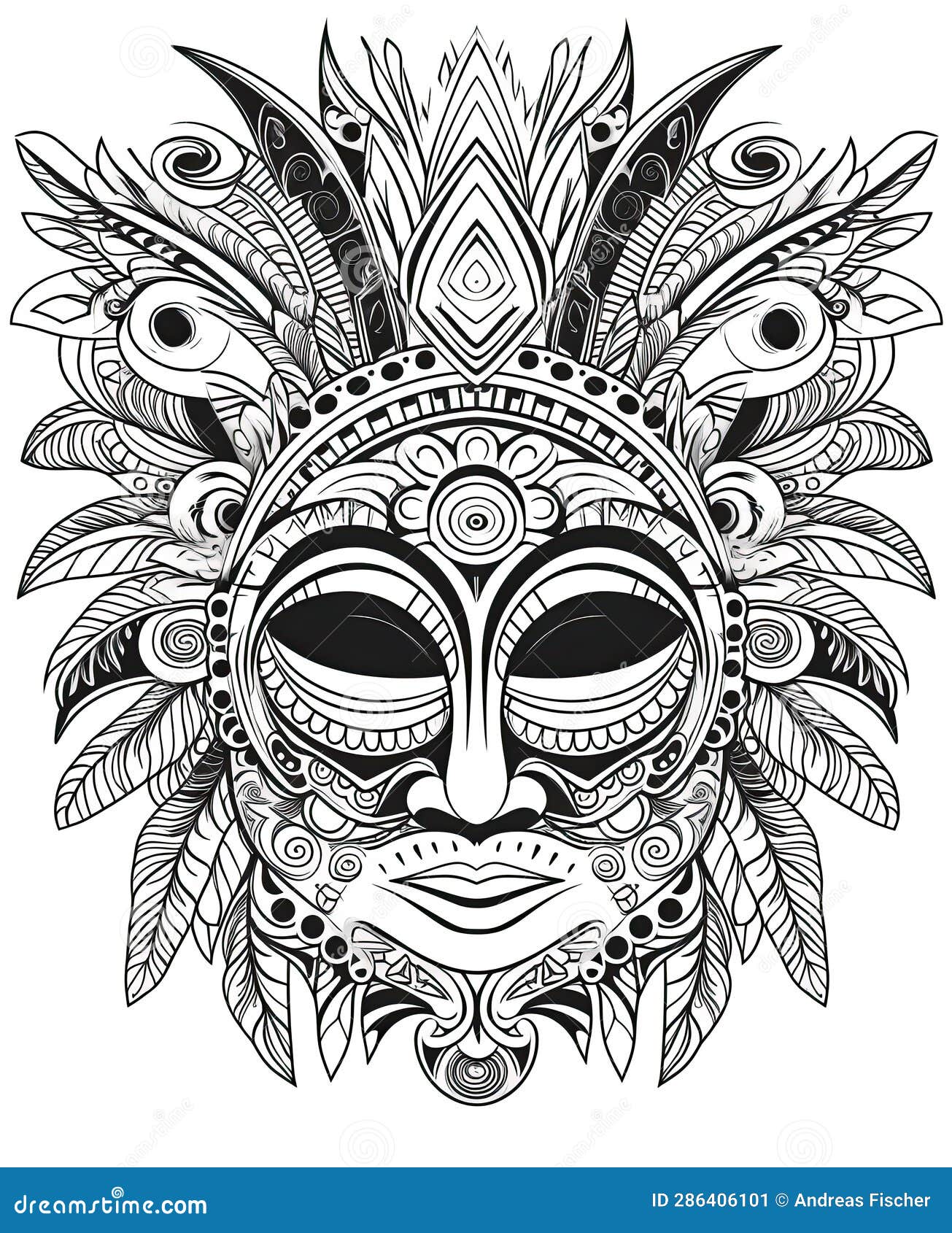 Mandala, Black and White Illustration for Coloring Mask. Stock Image ...