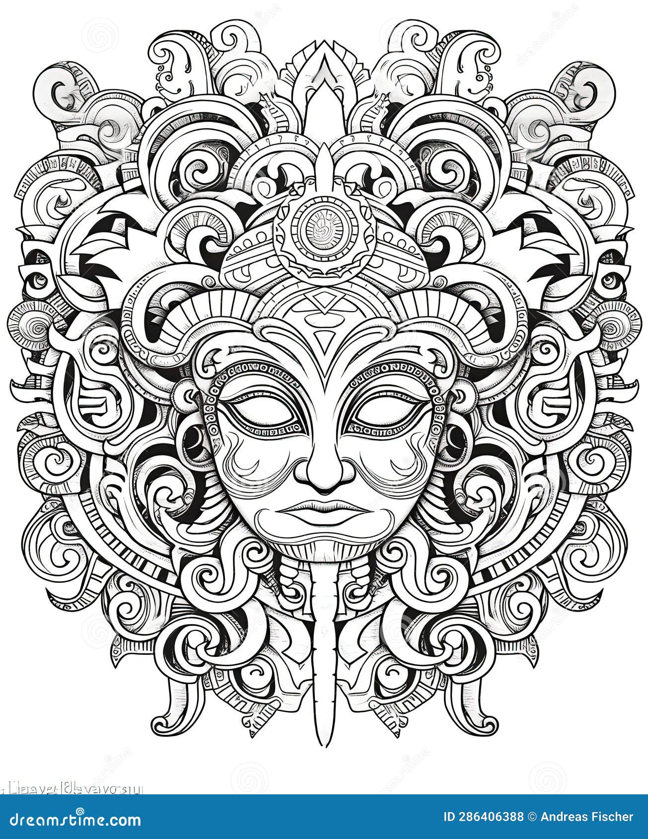 Mandala, Black and White Illustration for Coloring Mask. Stock ...