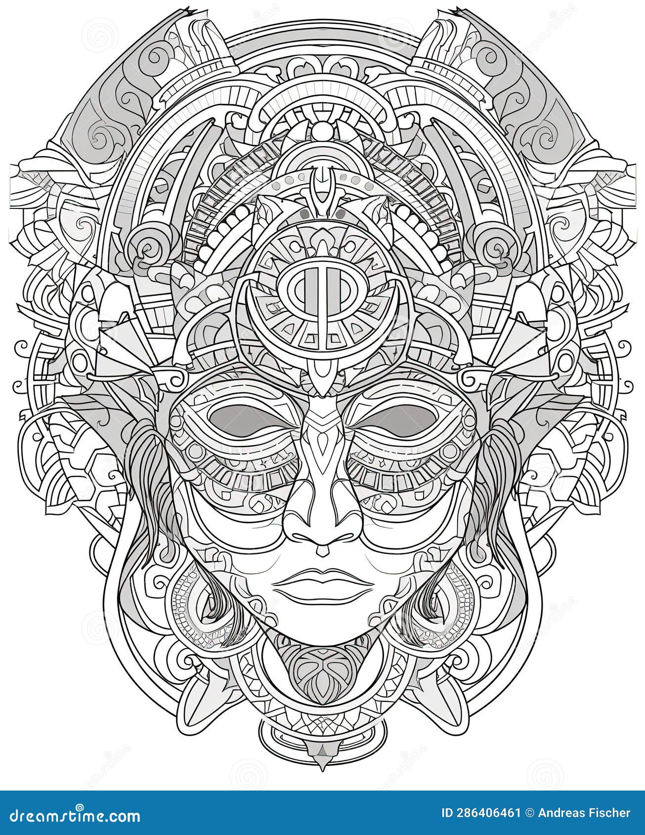 Mandala, Black and White Illustration for Coloring Mask. Stock Image ...