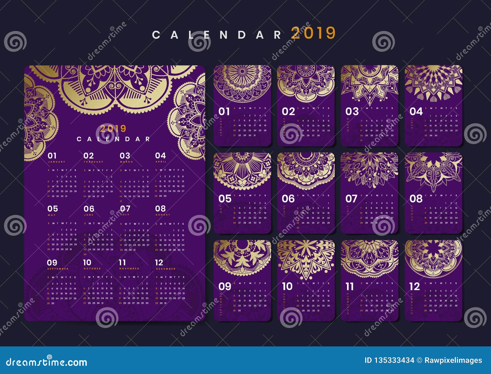 Mandala calendar mockup stock vector. Illustration of design - 135333434