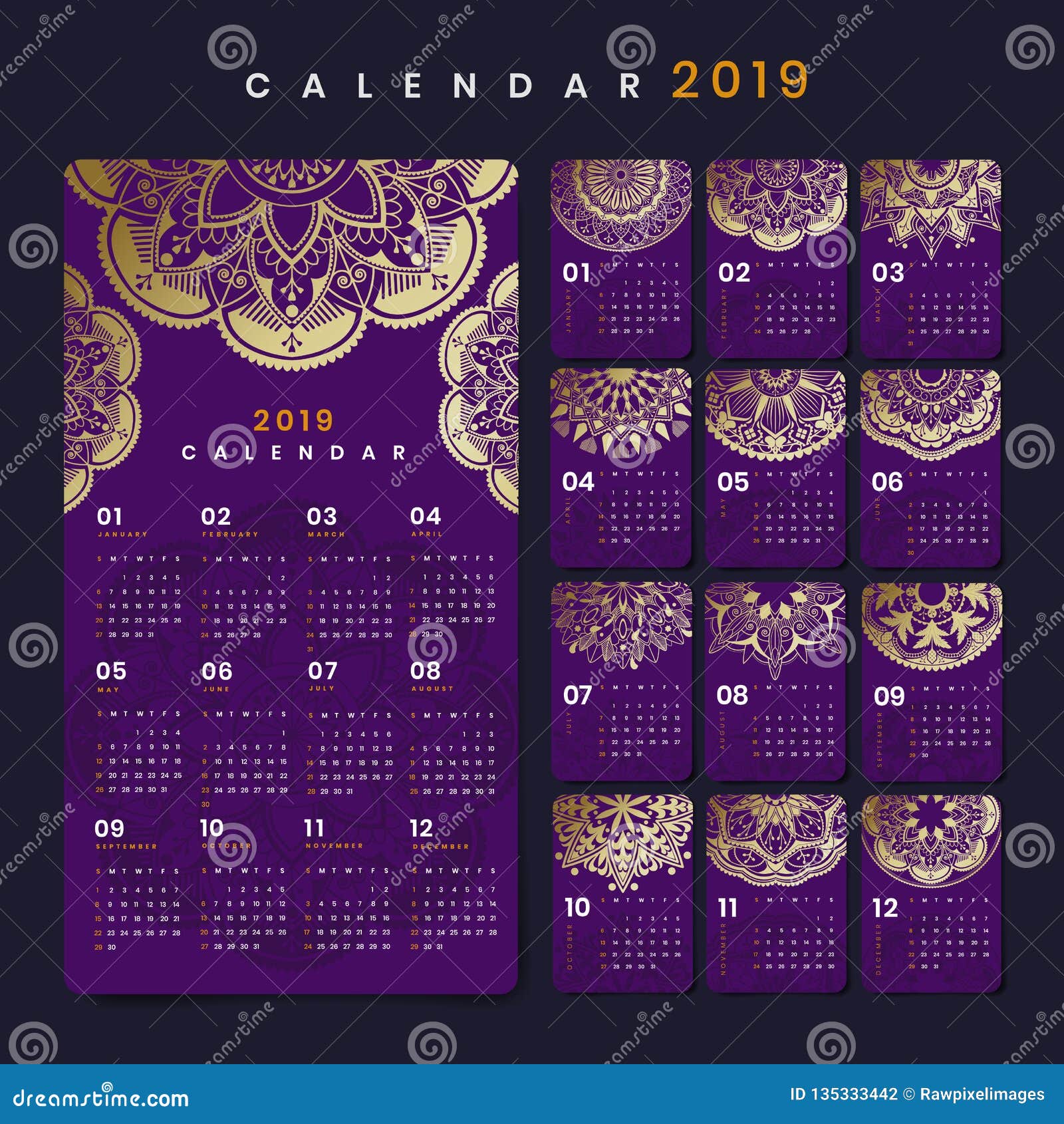 Mandala calendar mockup stock vector. Illustration of illustrated ...