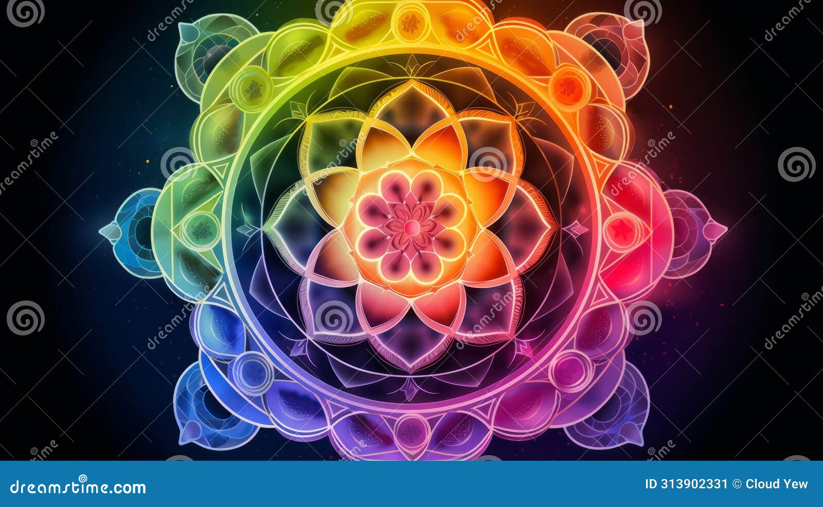 A Mandala with Chakra Symbols and Rainbow Colors Stock Illustration ...