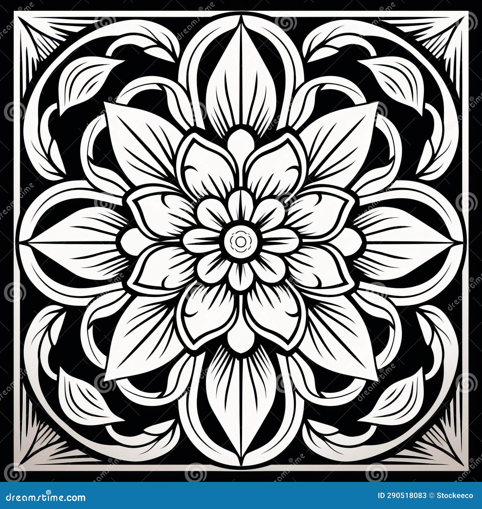Square Mandala Coloring Page: Simple Patterns with Central Symmetry ...
