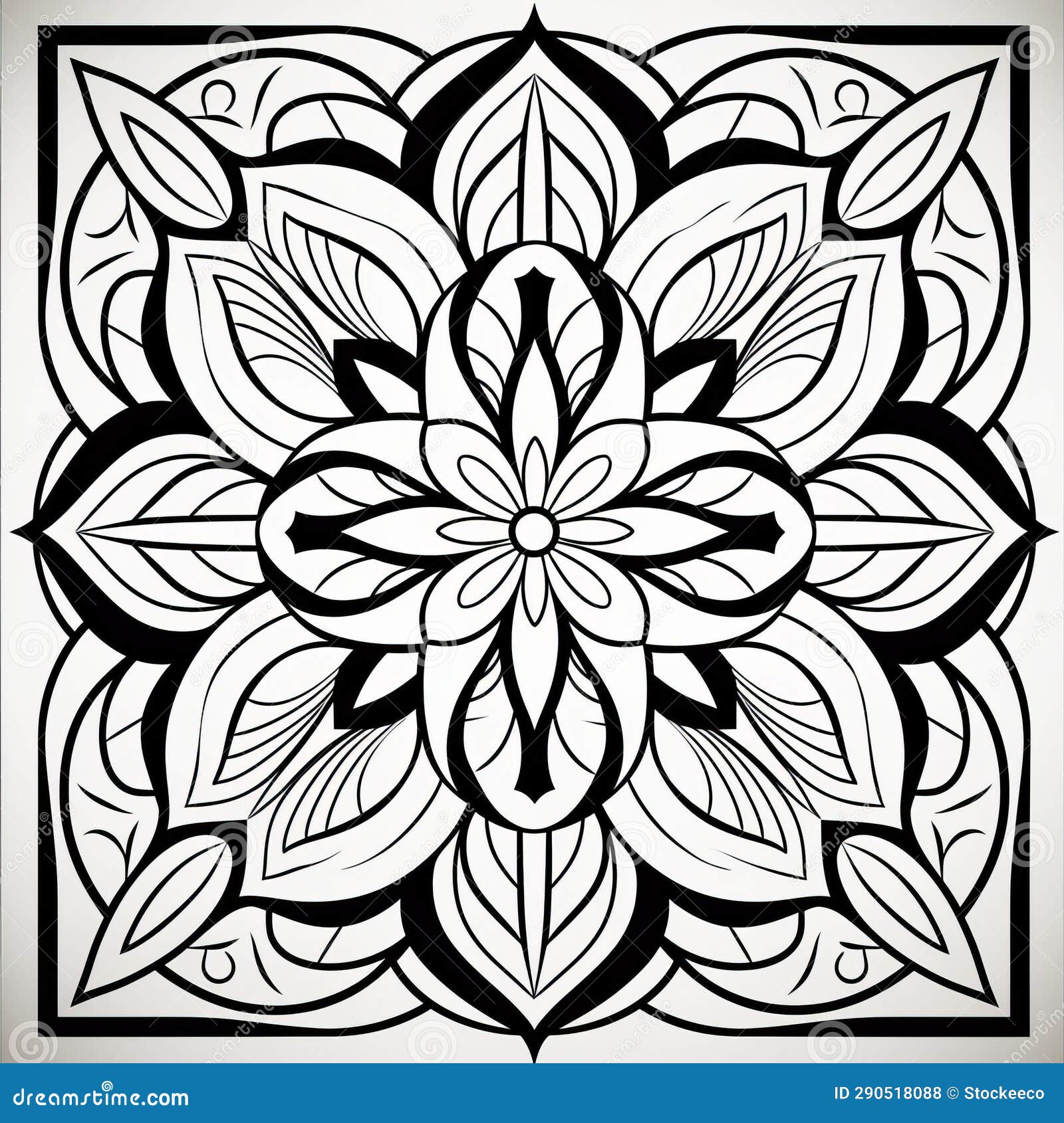Square Mandala Coloring Page: Simple Patterns for Relaxation Stock ...