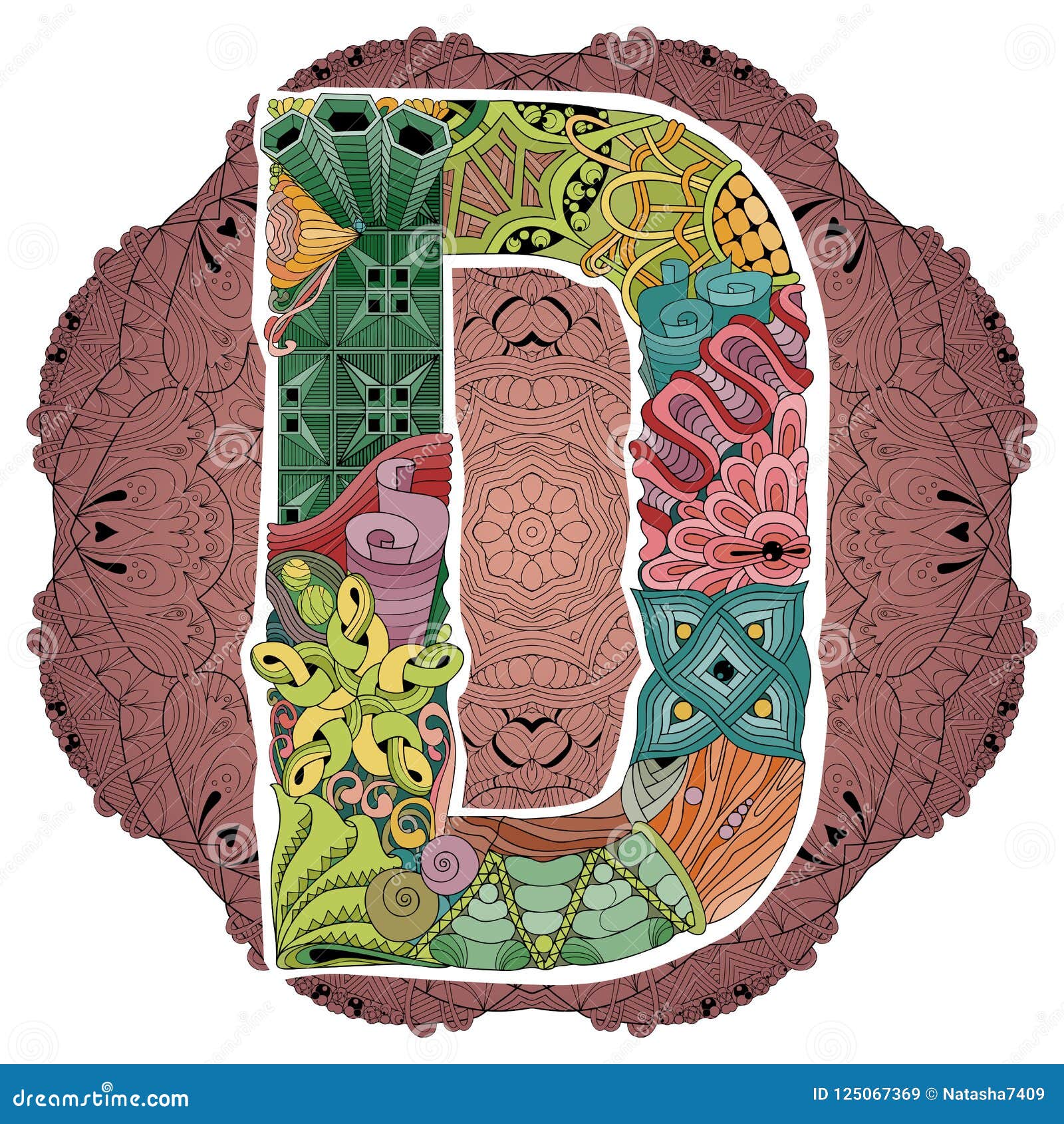Mandala Com Letra D Objeto Decorativo Do Zentangle Do Vetor Ilustração ...