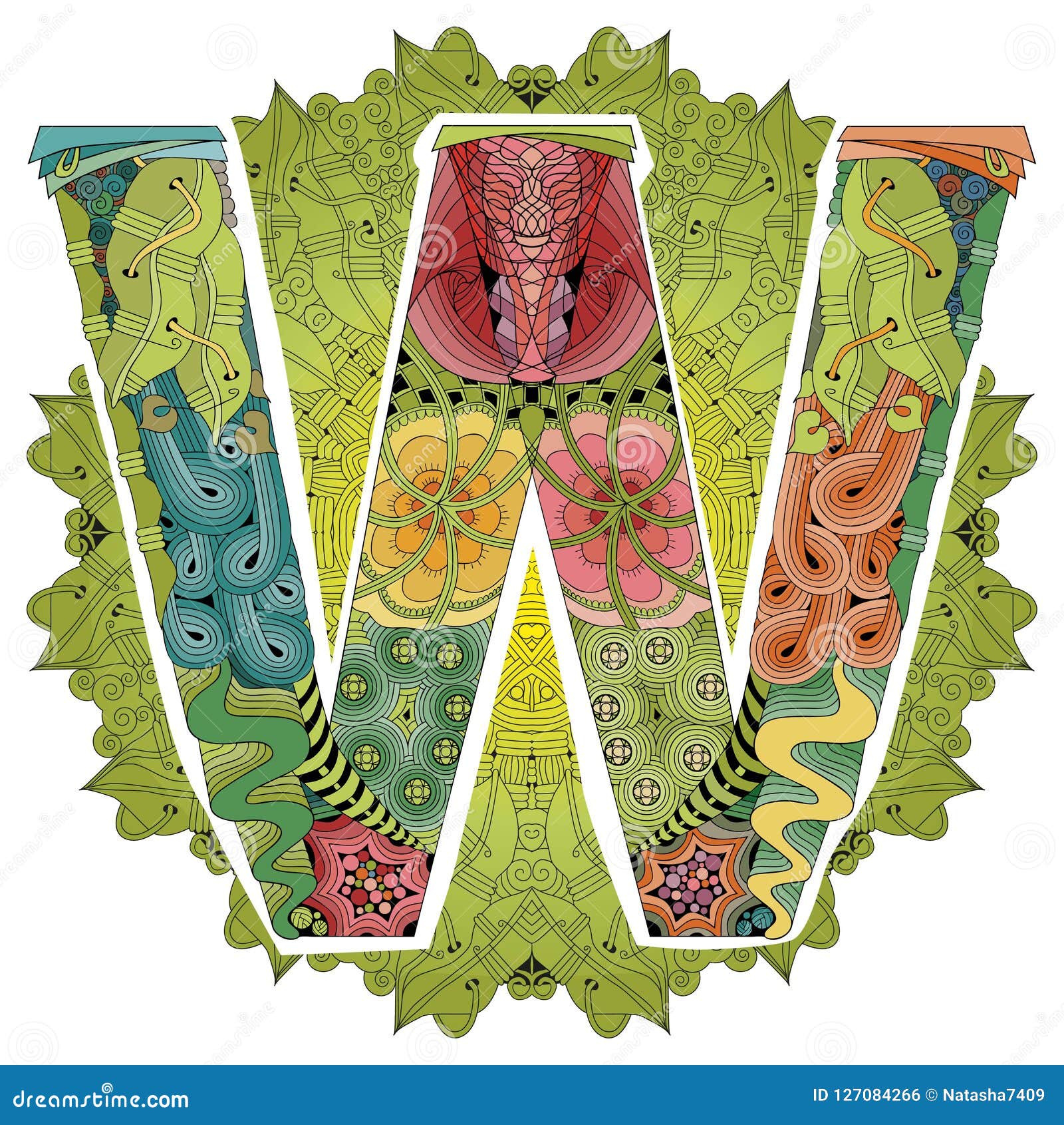 Mandala Com Letra W Objeto Decorativo Do Zentangle Do Vetor Ilustração ...