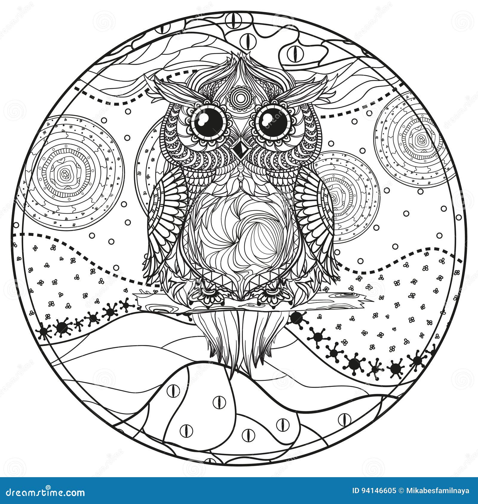 Mandala con el búho ilustración del vector. Ilustración de modelos ...