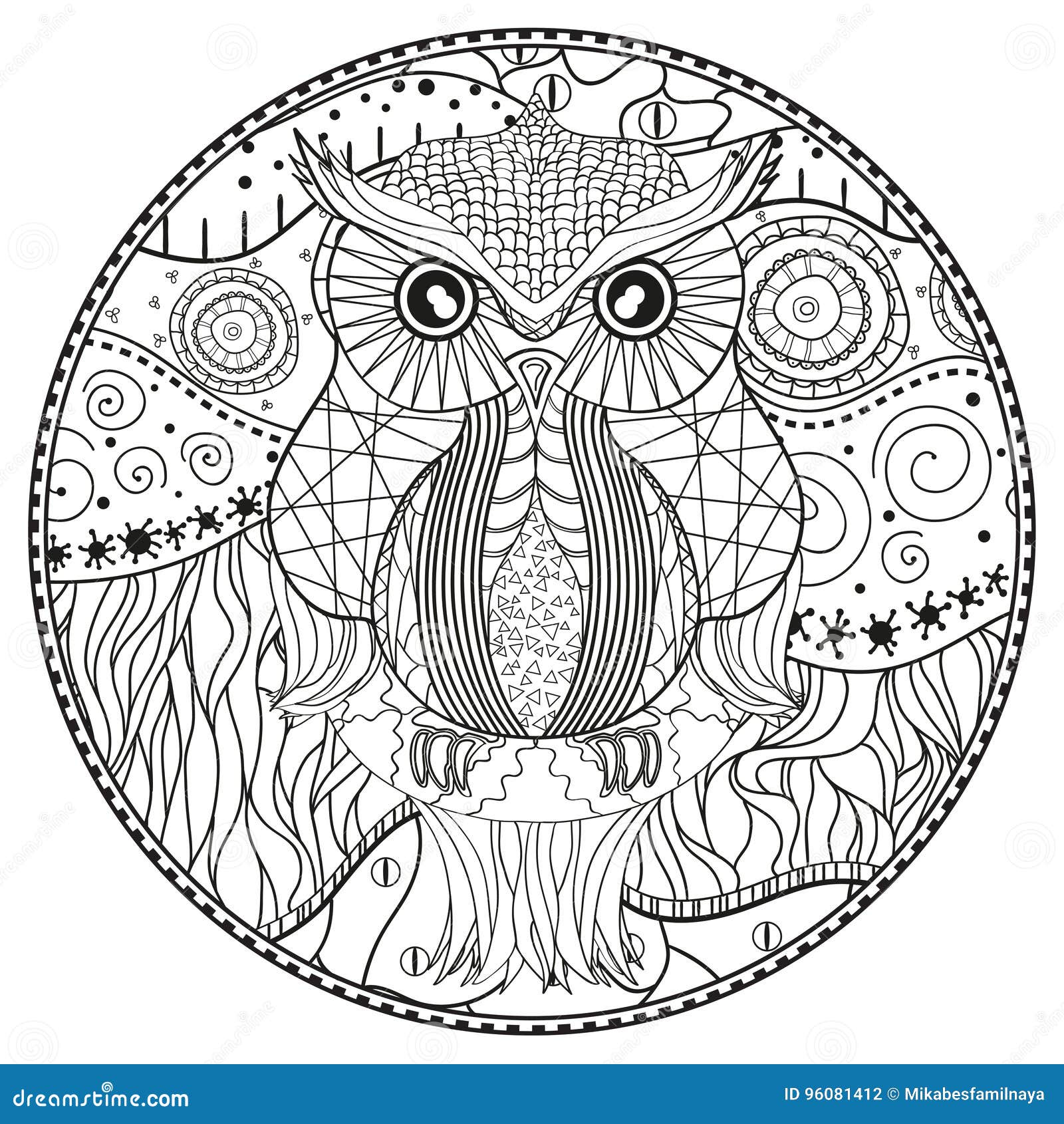 Mandala con el búho ilustración del vector. Ilustración de historieta ...