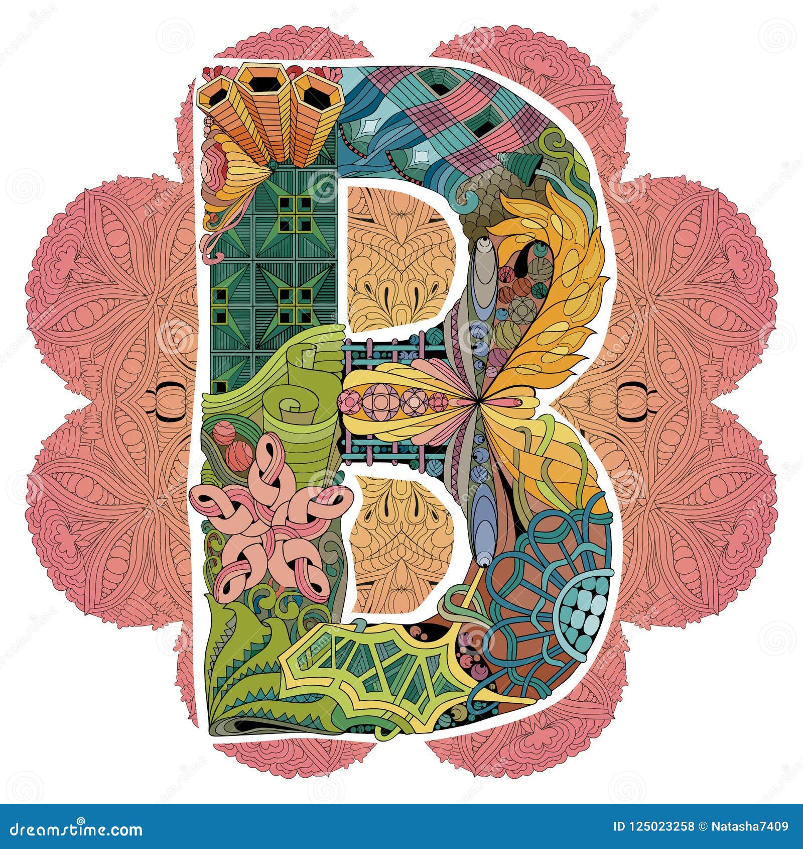 Mandala Con La Letra B Zentangle Decorativo Del Vector Ilustración del ...