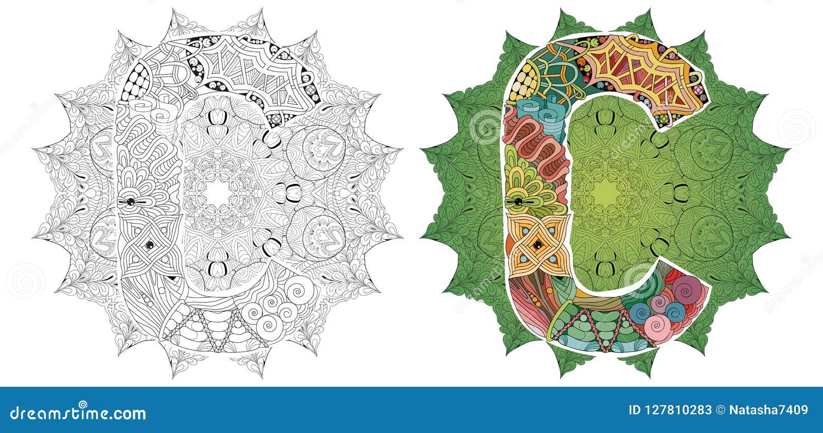 Mandala Con La Letra C Zentangle Decorativo Del Vector Ilustración del ...