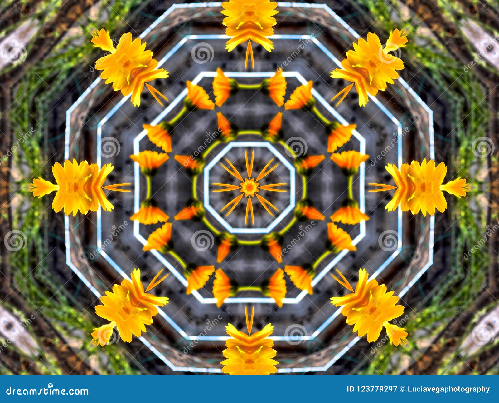 Yellow Flowers Octagon Design Mandala Stock Image - Image of flowers ...