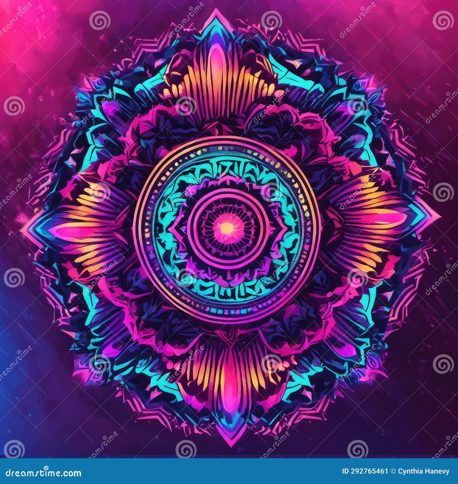 Mandala in fantasy colors stock illustration. Illustration of gold ...