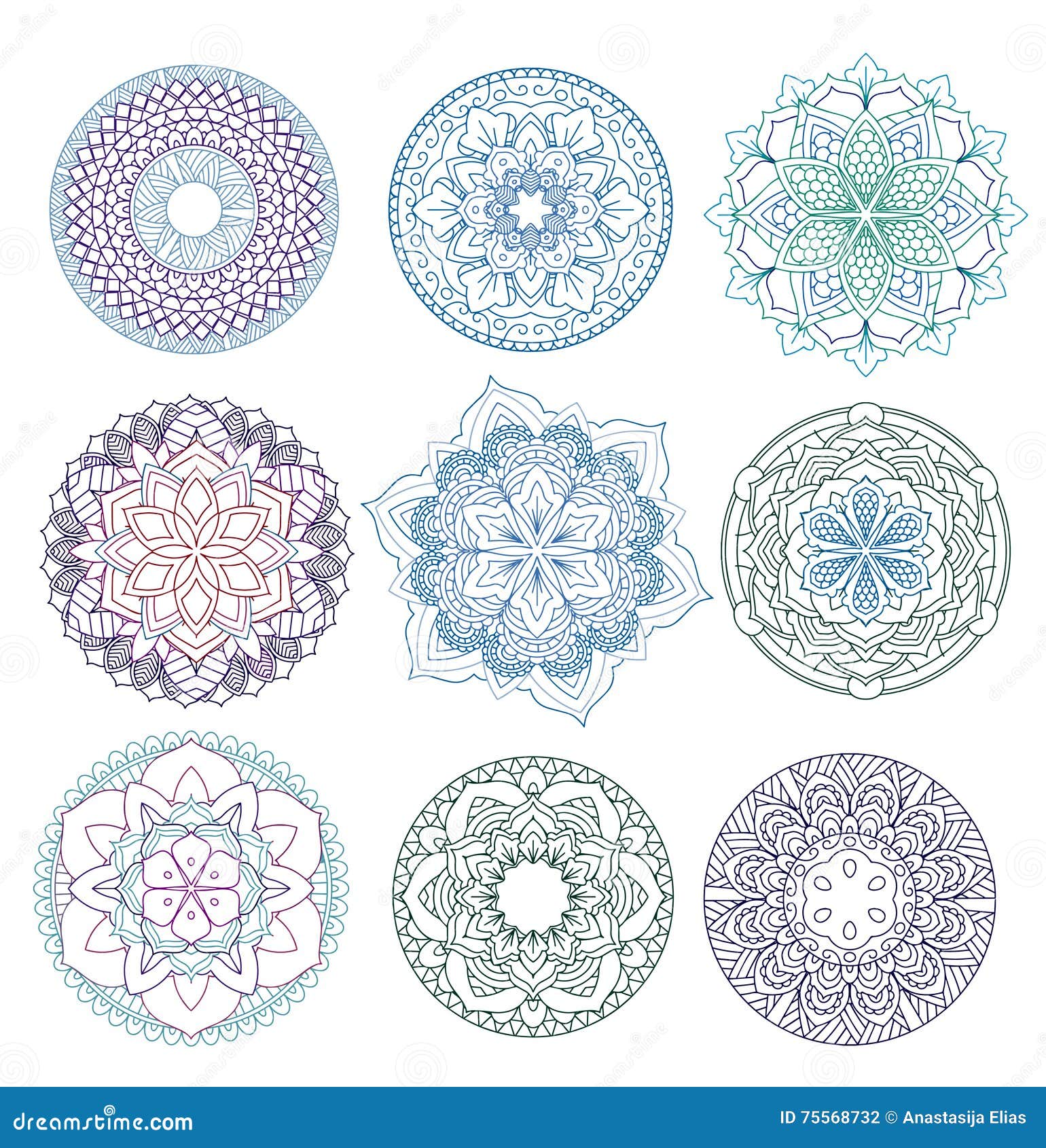Mandala.Floral Mandalas Set.Coloring Book. Outline . Pattern. Weave ...