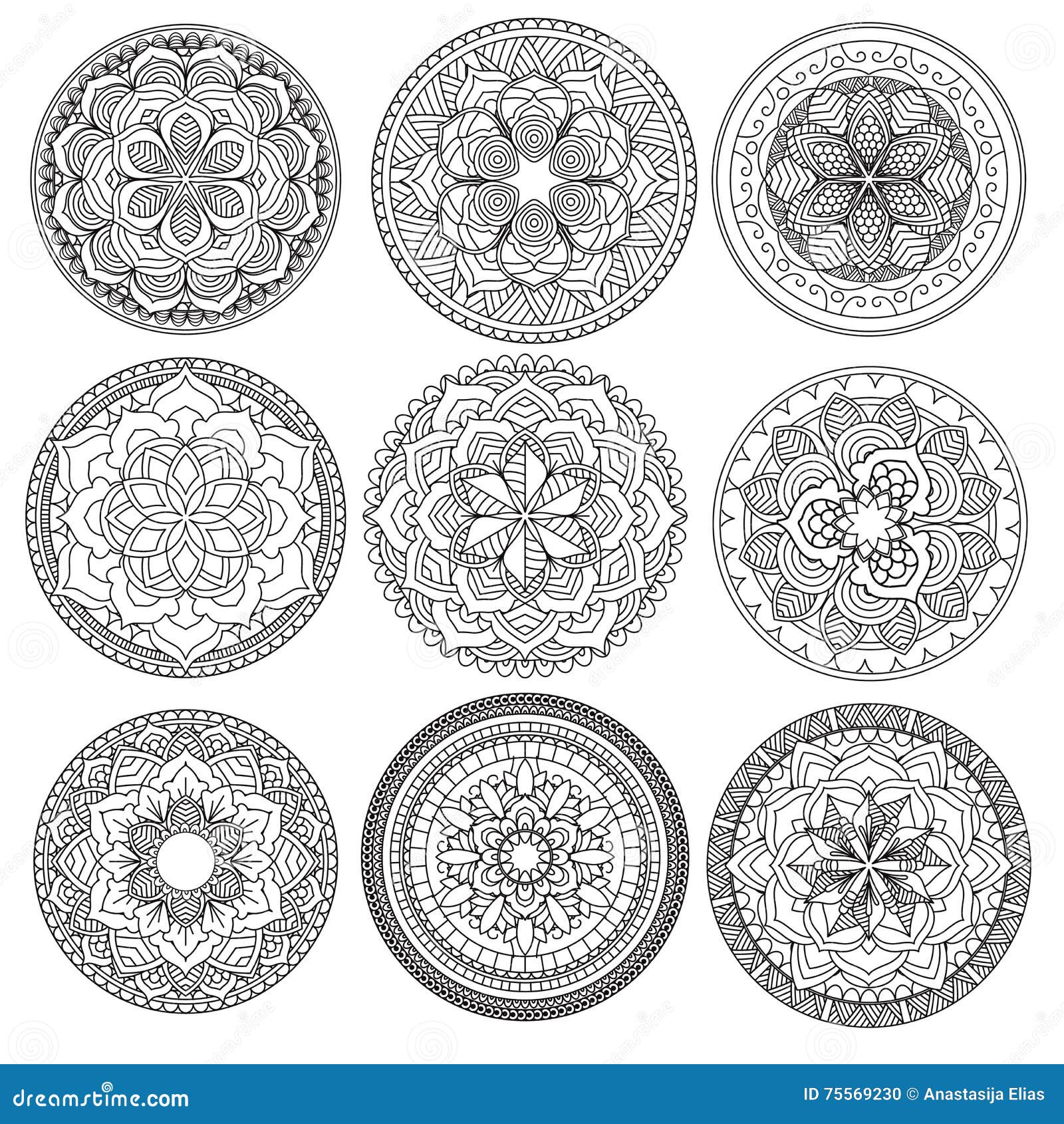 Mandala.Floral Mandalas Set.Coloring Book. Outline . Pattern. Weave ...