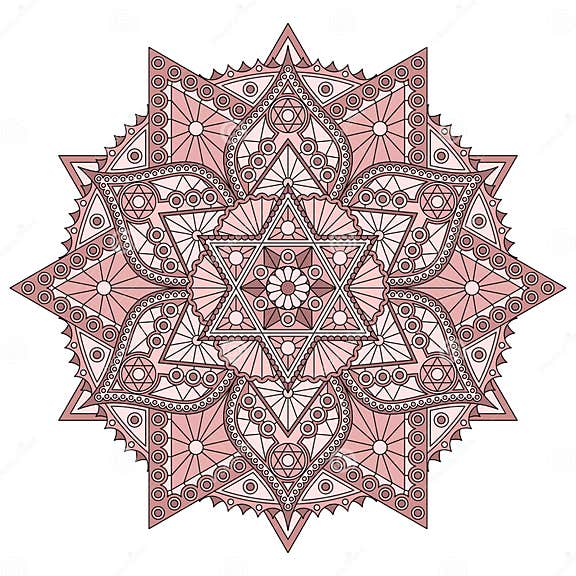 Mandala with Floral Pattern with Six-pointed Stars. Vector Drawing ...