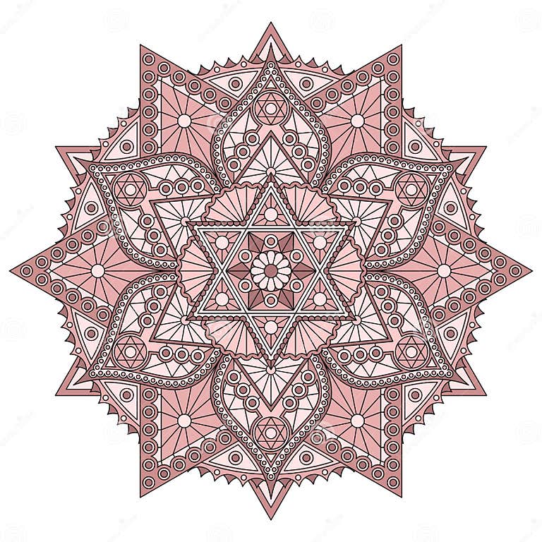Mandala with Floral Pattern with Six-pointed Stars. Vector Drawing ...