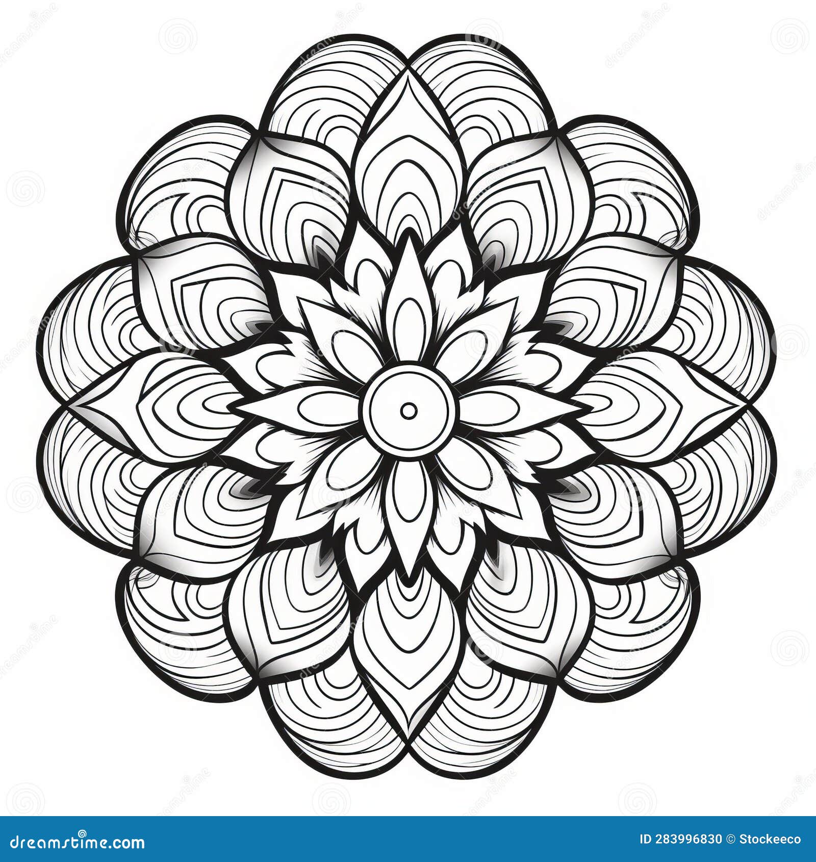 Beautiful Mandala Flower Coloring Pages With Flowing Textures Stock