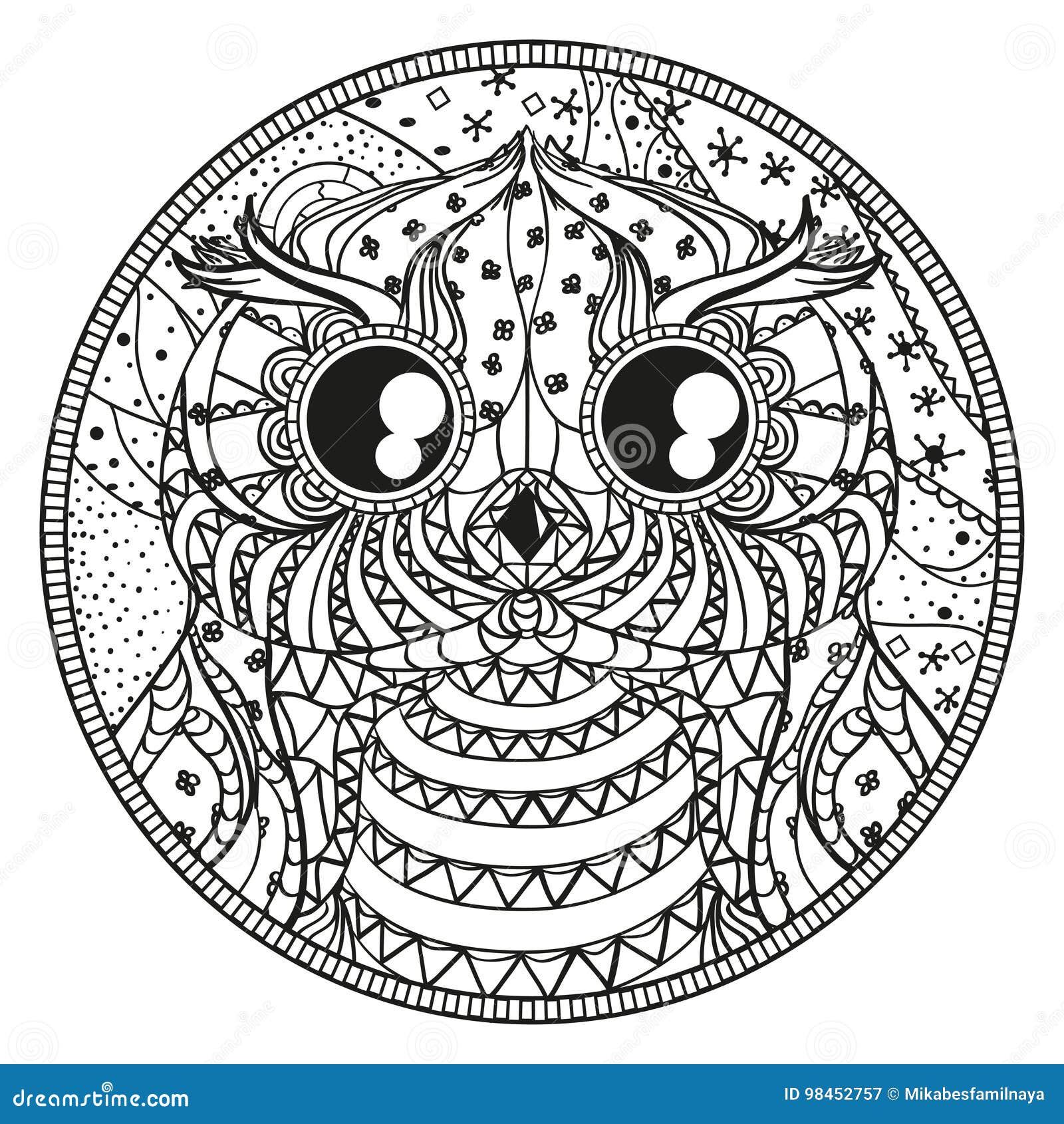 Mandala Hibou Zentangle illustration de vecteur. Illustration du mouche ...