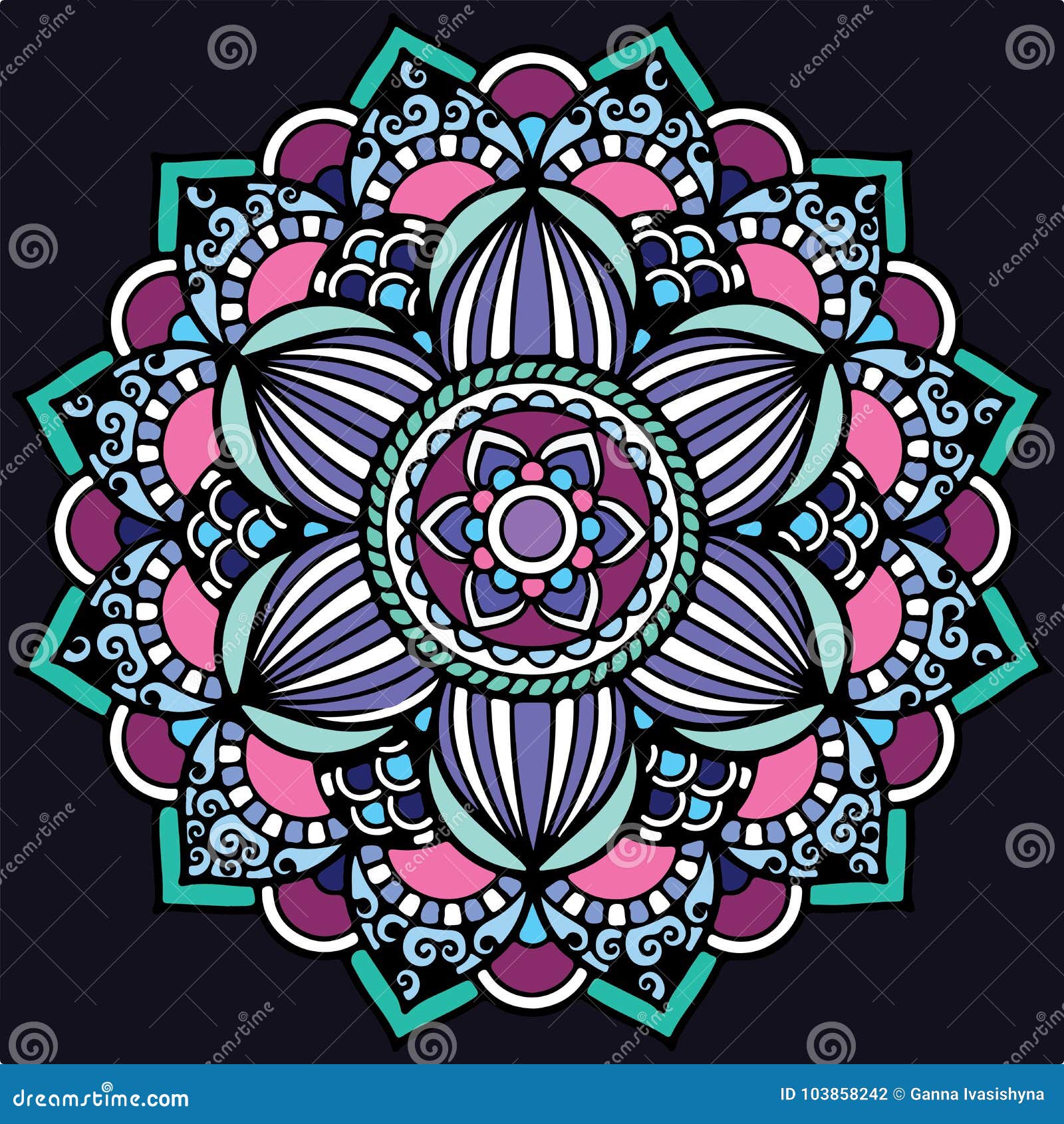 Bright Mandala on Dark Background Stock Illustration - Illustration of ...