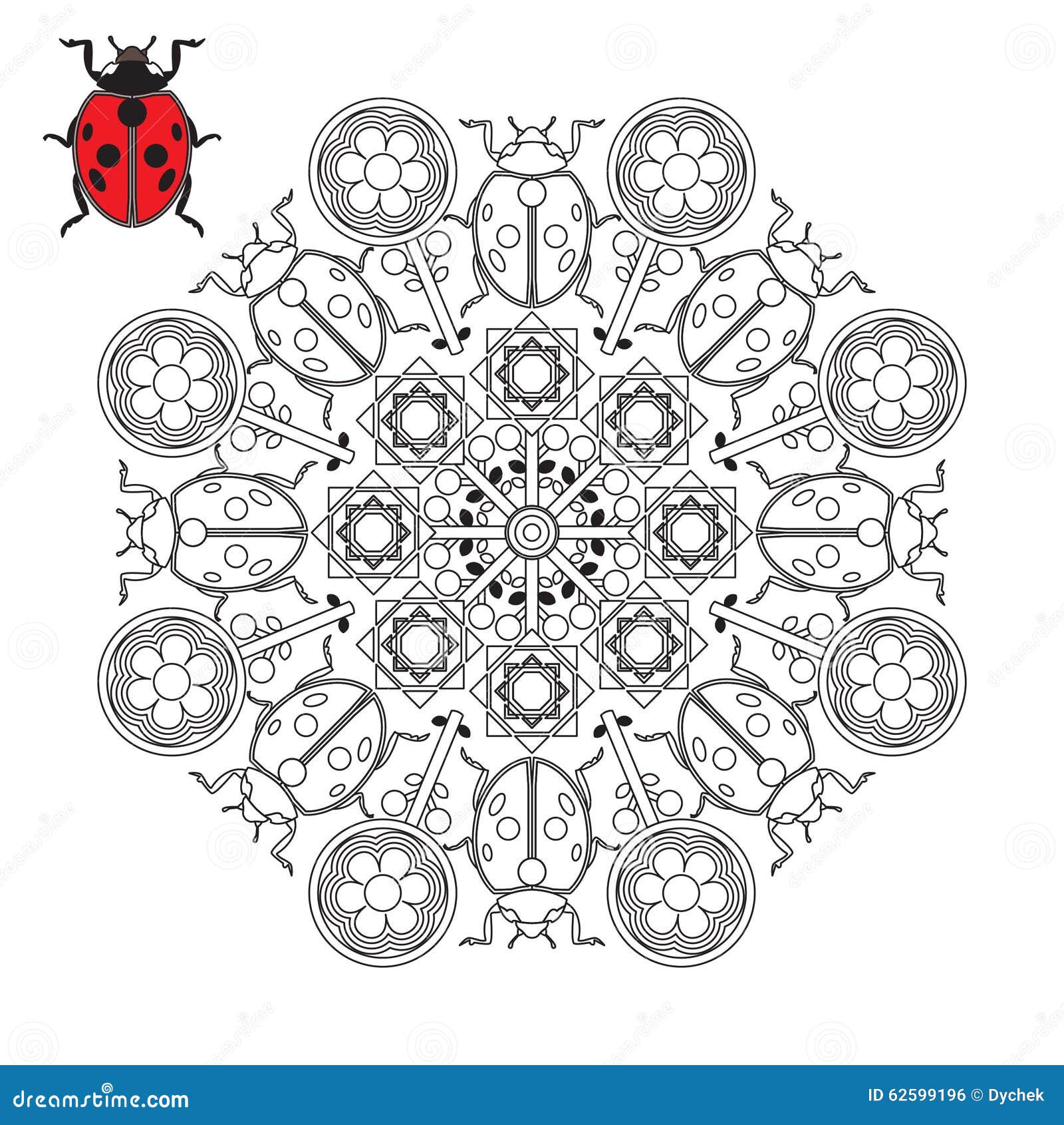 Mandala with ladybug. stock vector. Illustration of mandala - 62599196