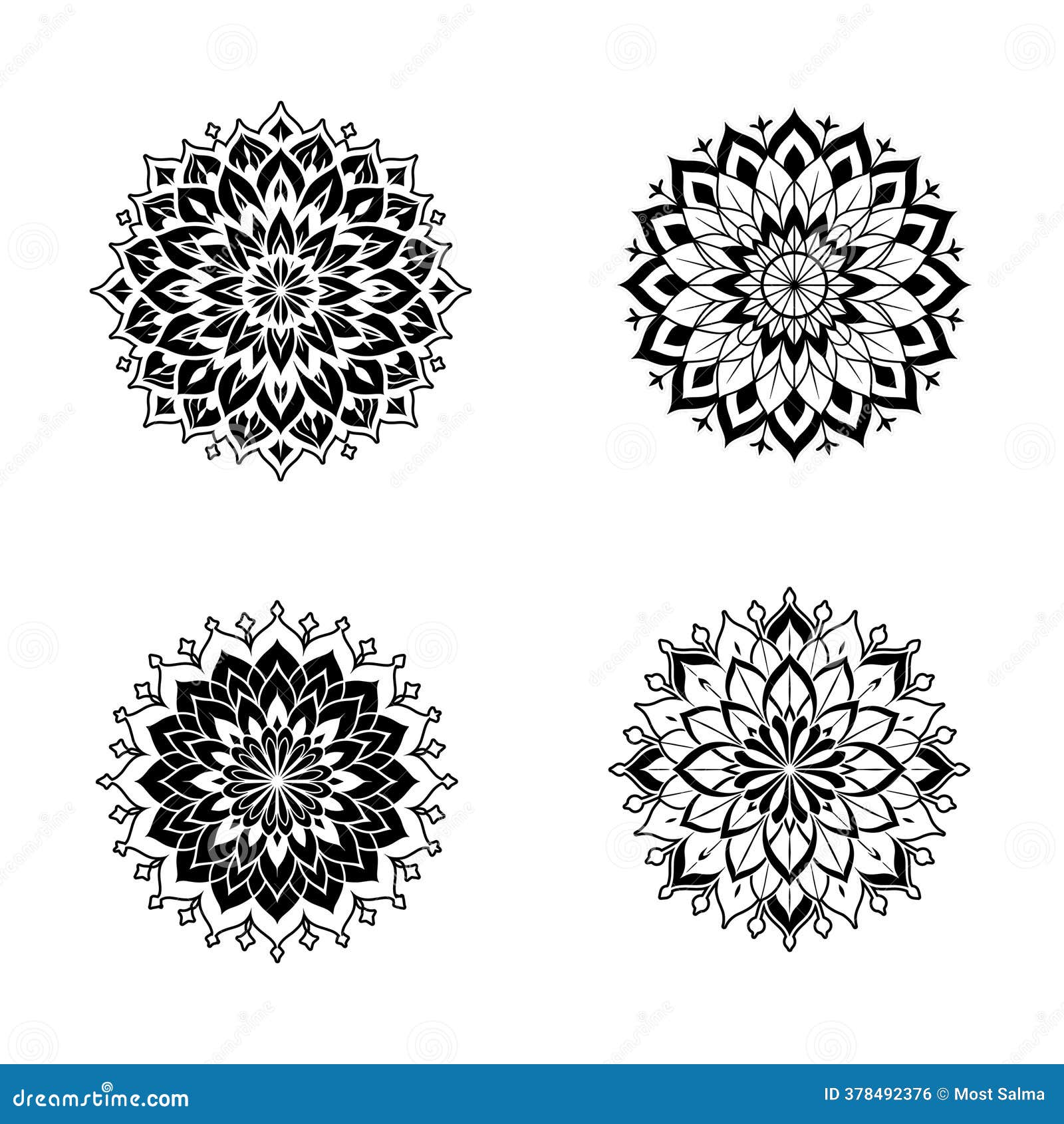 Mandala Line Art Designs In Black And White Vector Illustration ...