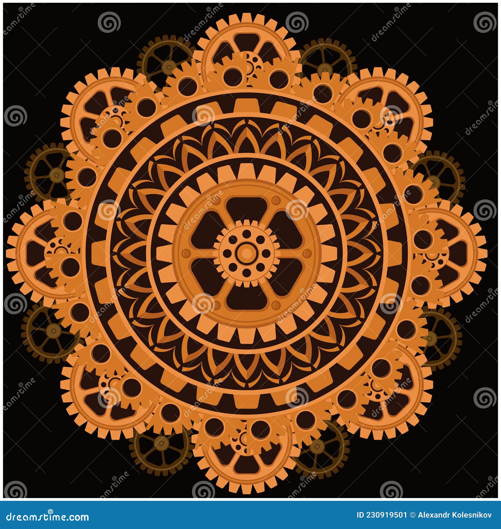 Mandala of Mechanisms and Gears in Steampunk Style. Vector Illustration ...