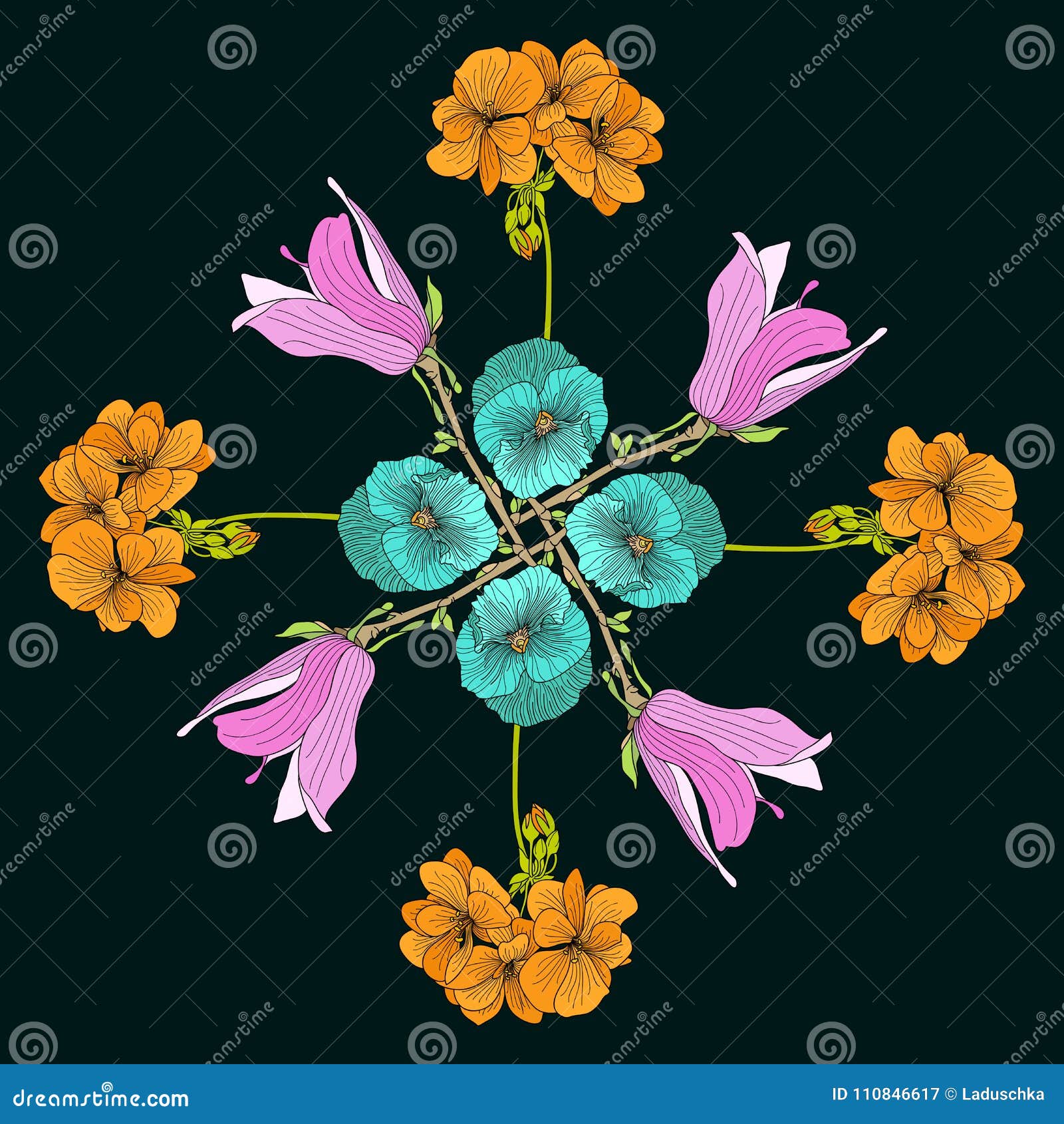 Mandala Medieval De La Flor Del Estilo Ilustración del Vector ...