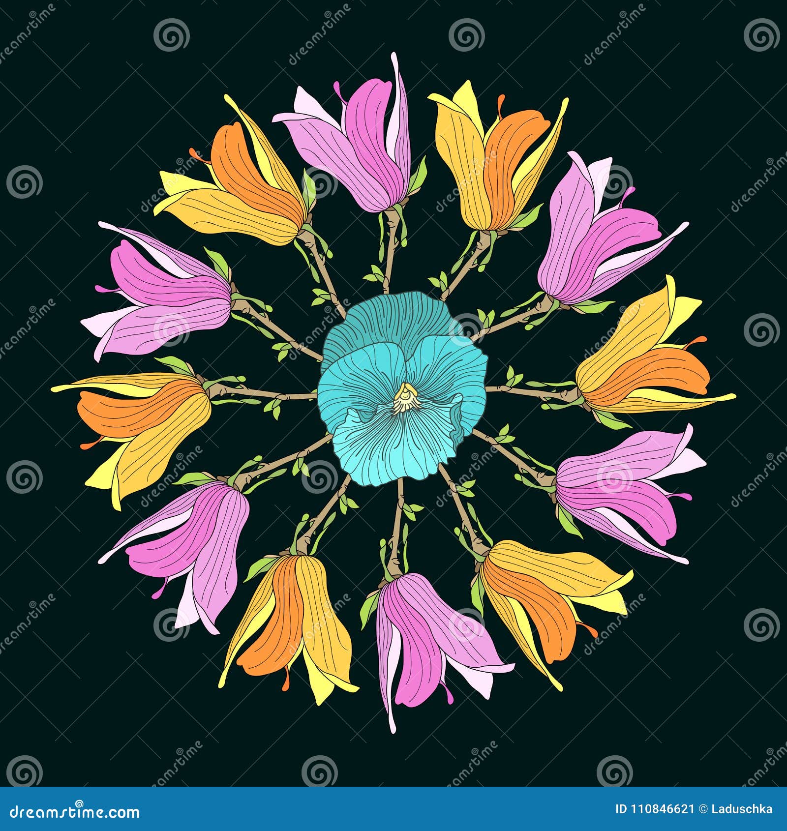 Mandala Medieval De La Flor Del Estilo Ilustración del Vector ...