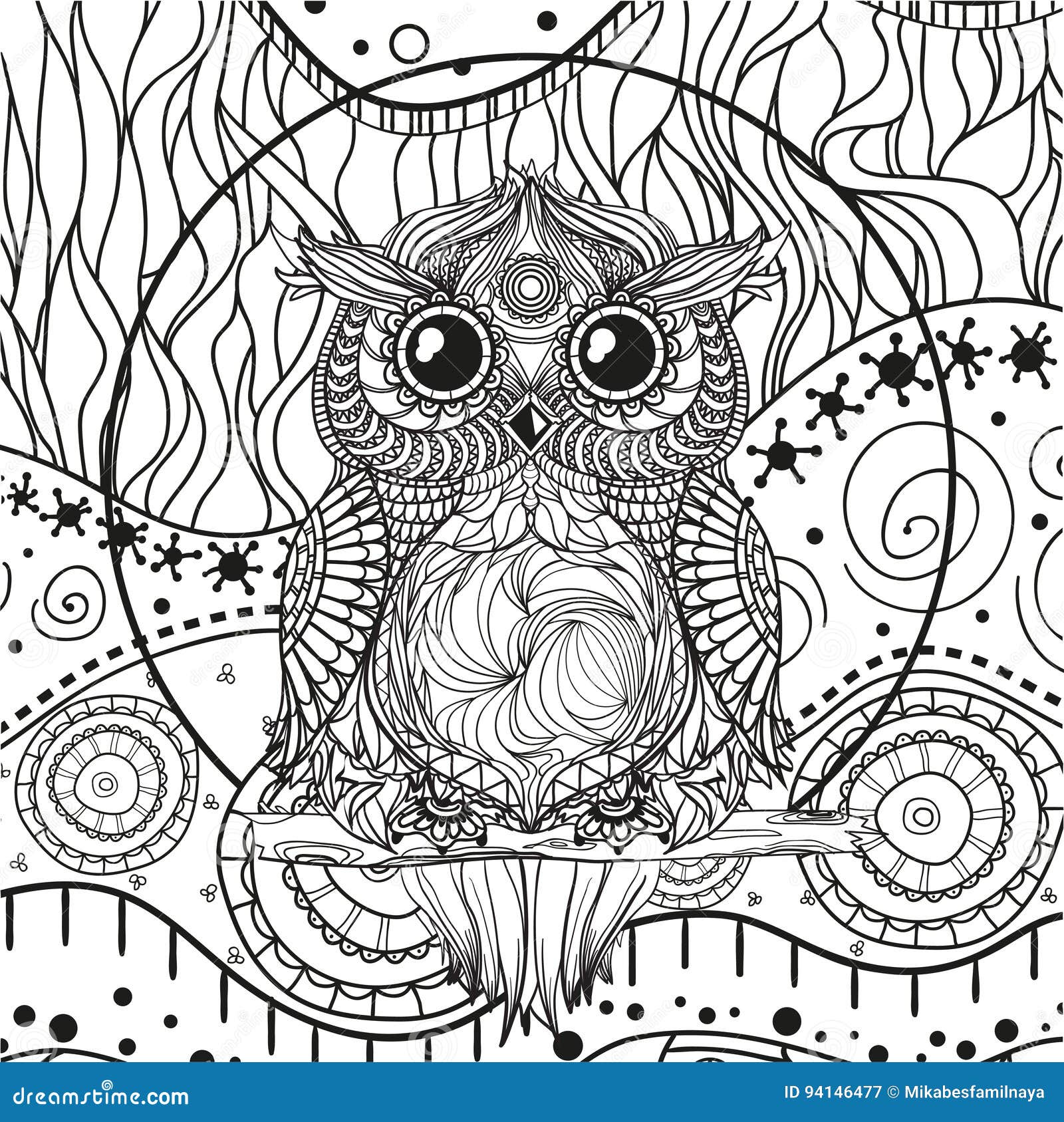 Mandala met uil vector illustratie. Illustration of orneren - 94146477