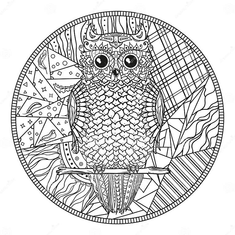 Mandala mit Eule vektor abbildung. Illustration von liebe - 103710228