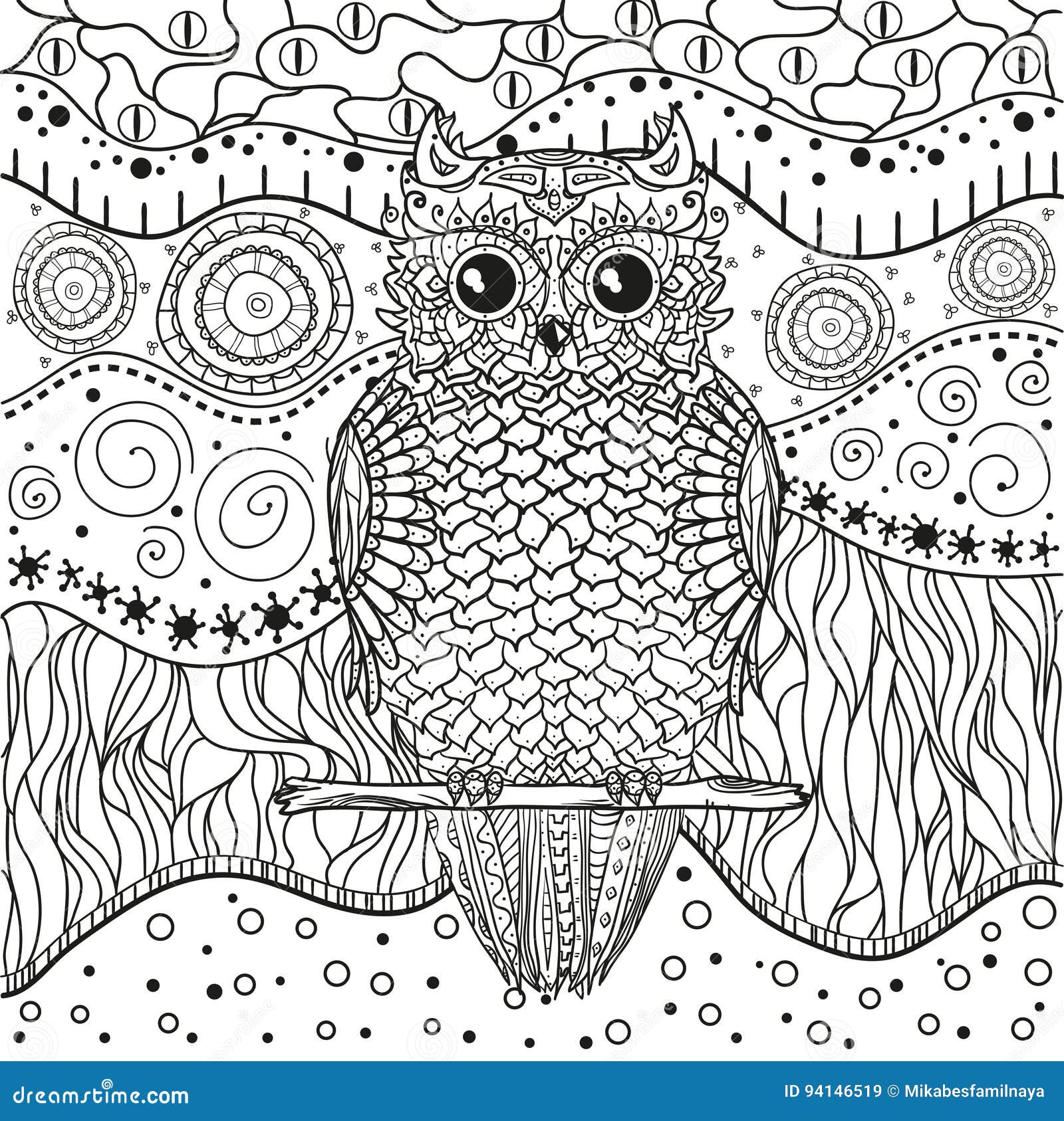 Mandala mit Eule vektor abbildung. Illustration von dekoration - 94146519