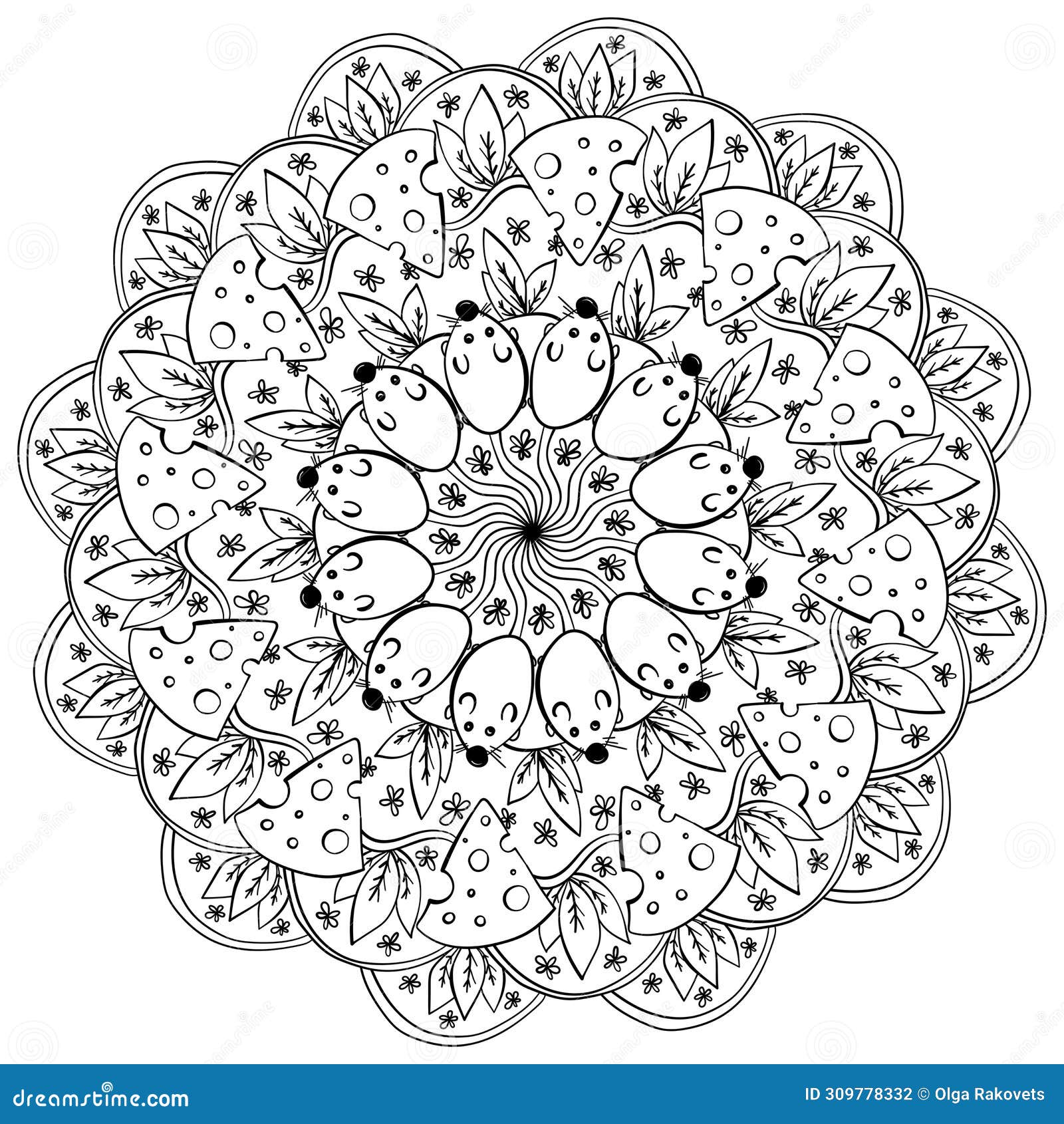 Mandala With Mouse And Cheese, Creative Coloring Page For Kids Activity ...