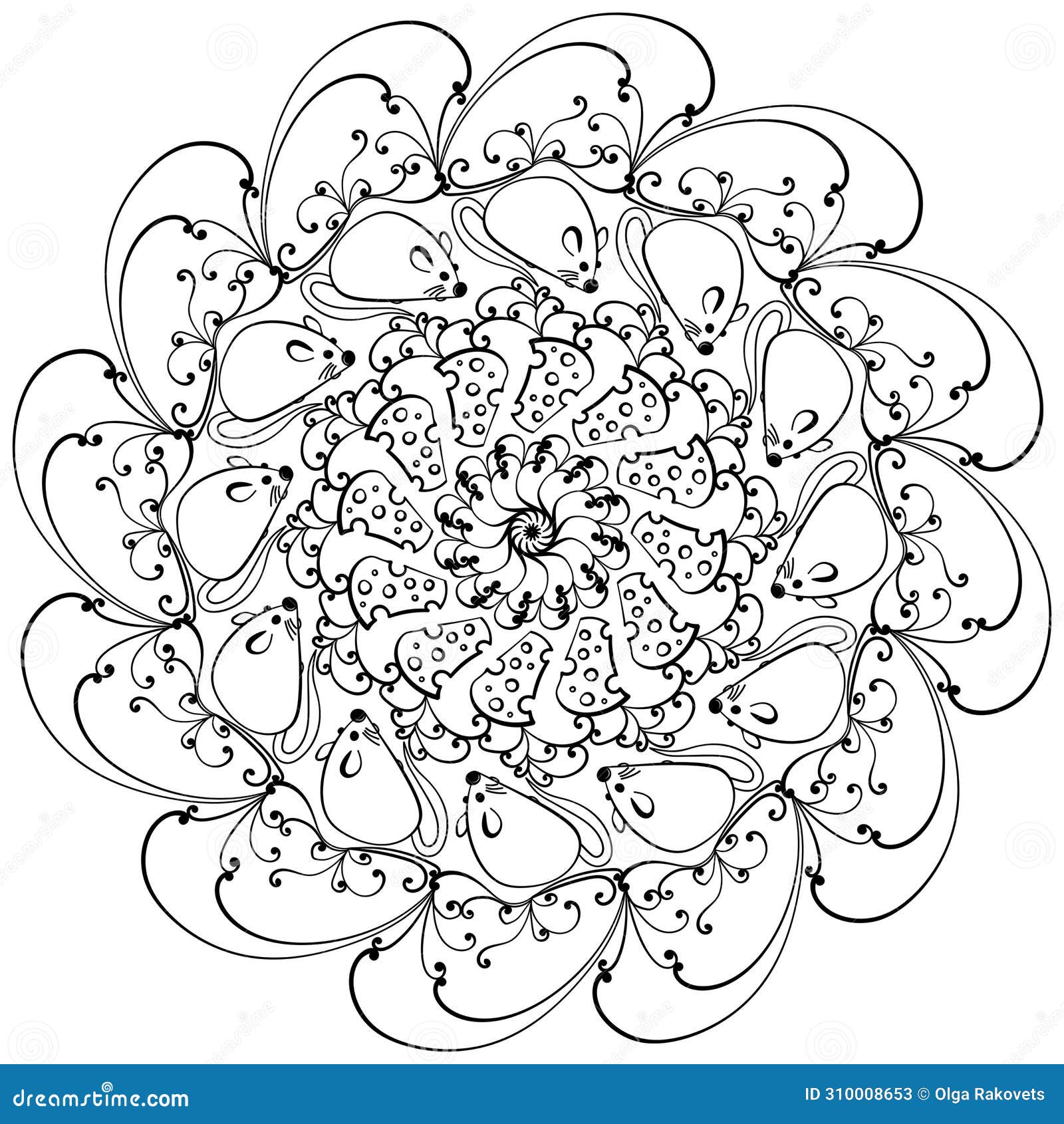 Mandala With Mouse And Cheese, Creative Coloring Page For Kids Activity ...