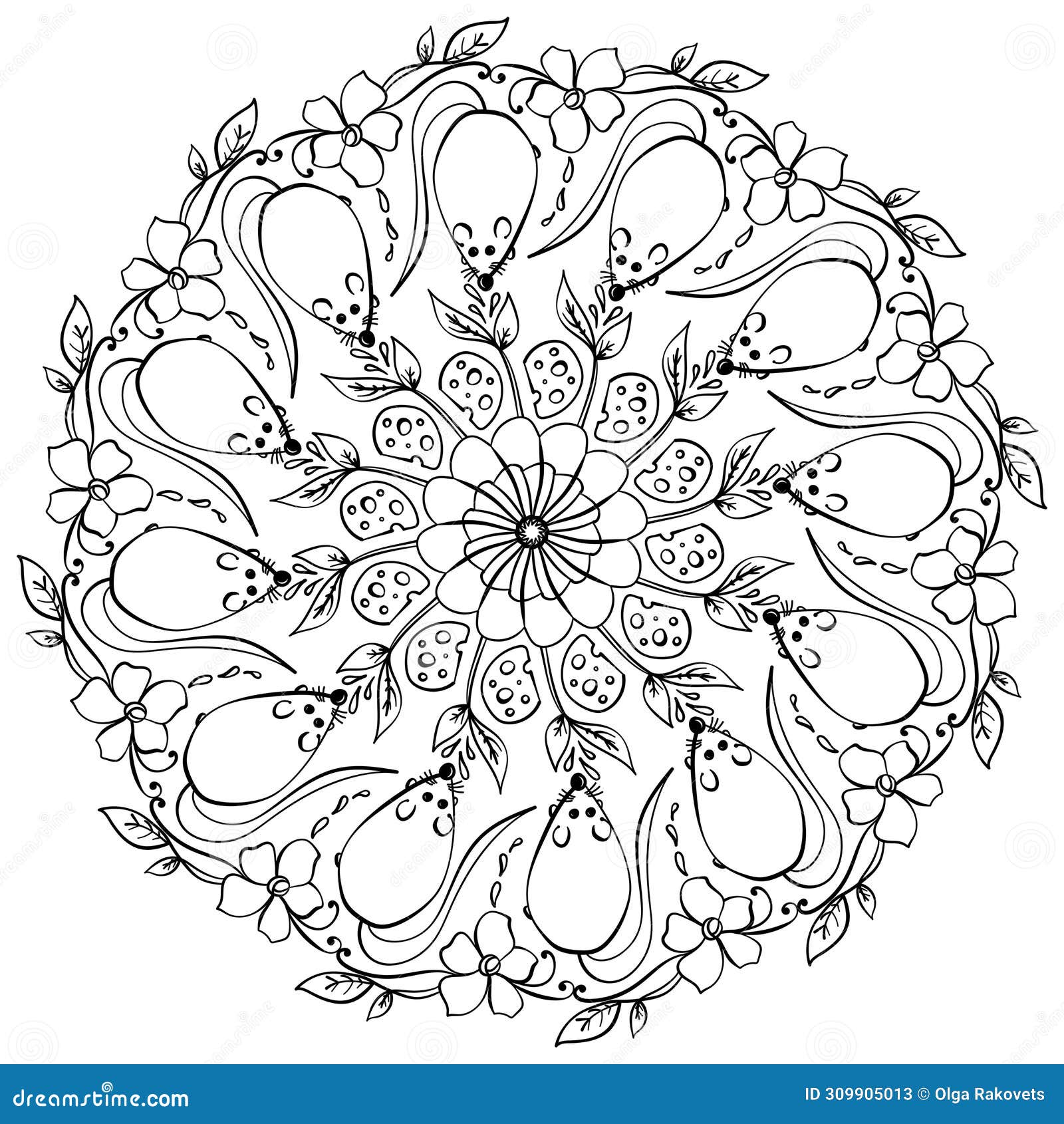 Mandala With Mouse And Cheese, Creative Coloring Page For Kids Activity ...