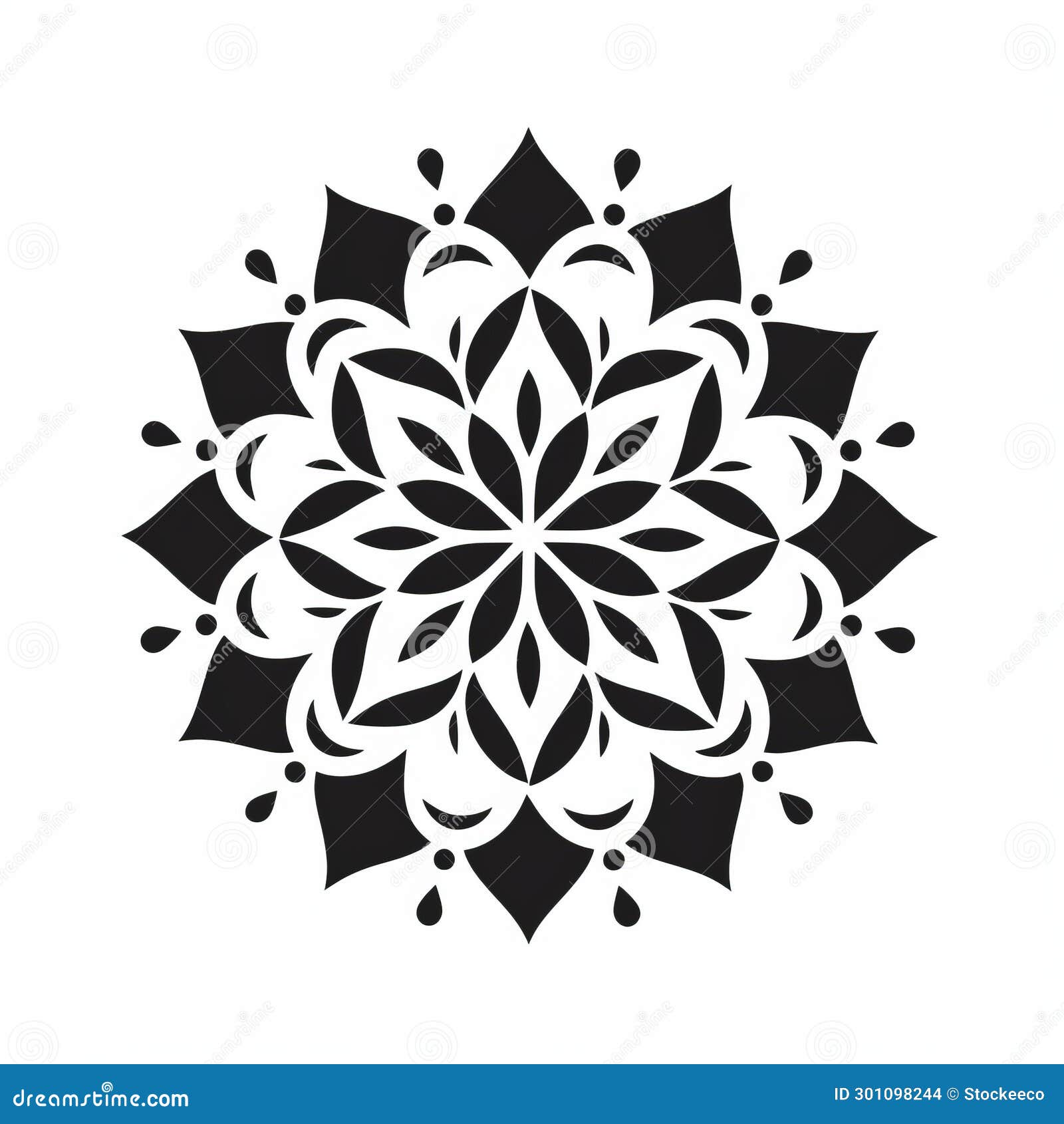 Bold Stencil Black Mandala Design with Floral Accents Stock ...