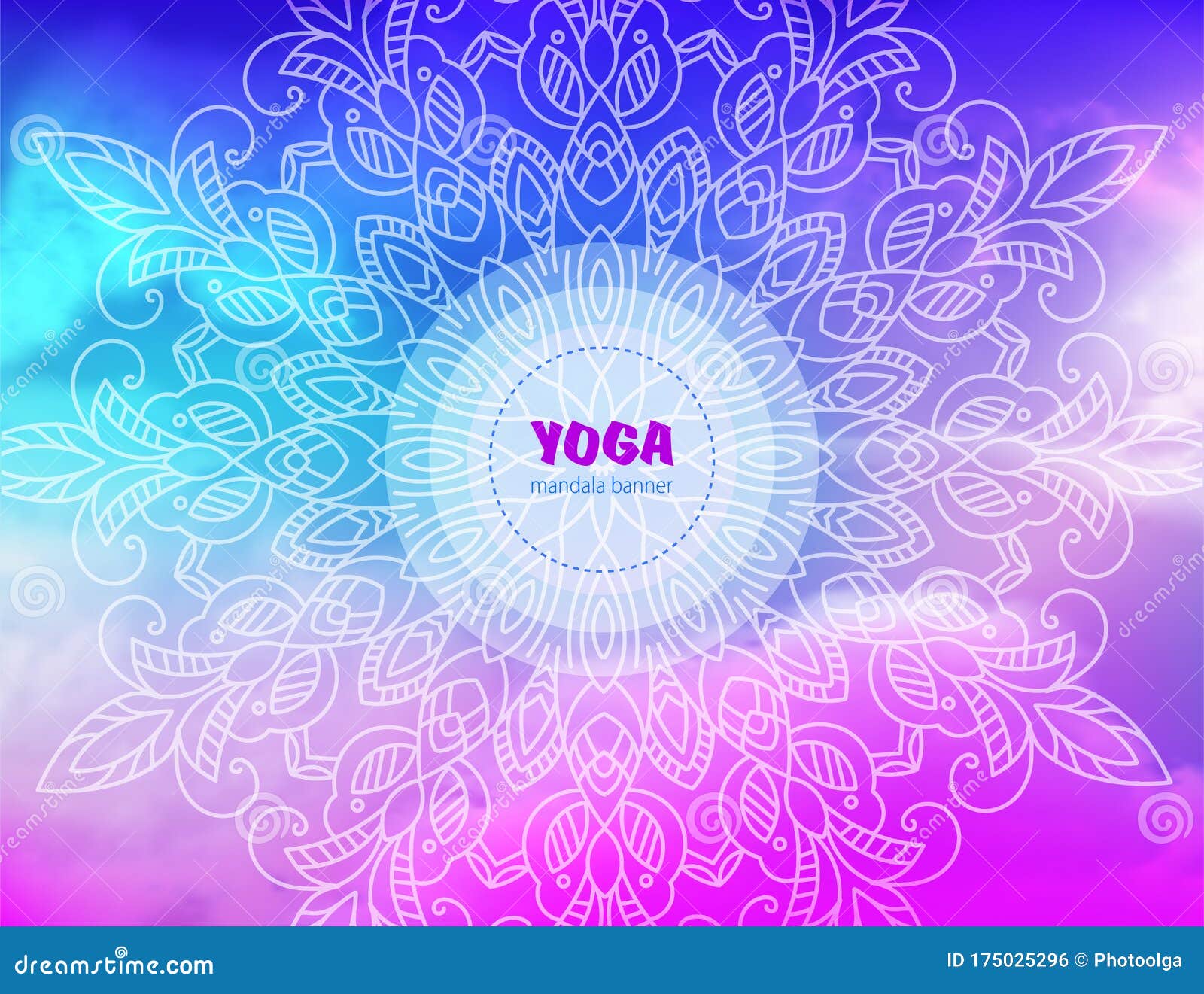 Mandala on Neon Vector Cloud Abstract Background. Realistic Clouds on ...