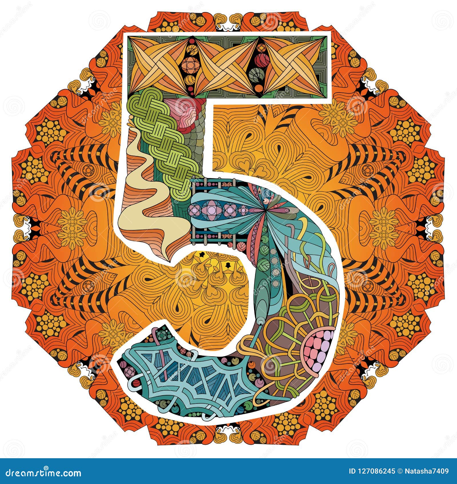 Mandala With Numero Six For Coloring. Vector Decorative Zentangle ...