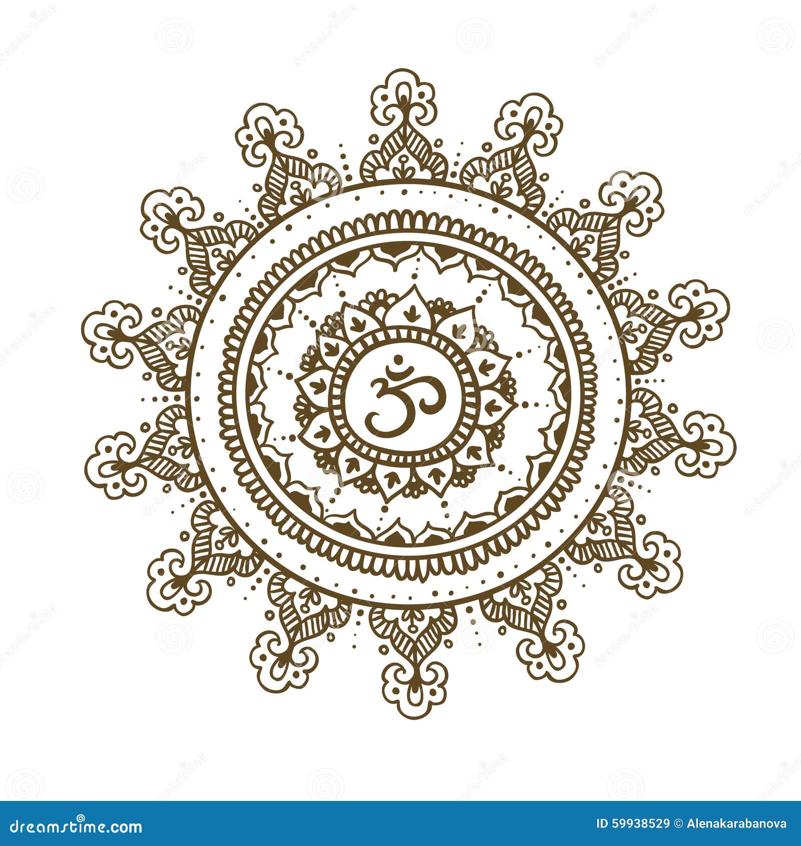 Mandala Om. Round Ornament Pattern. Hand Drawn Background. Stock Vector ...