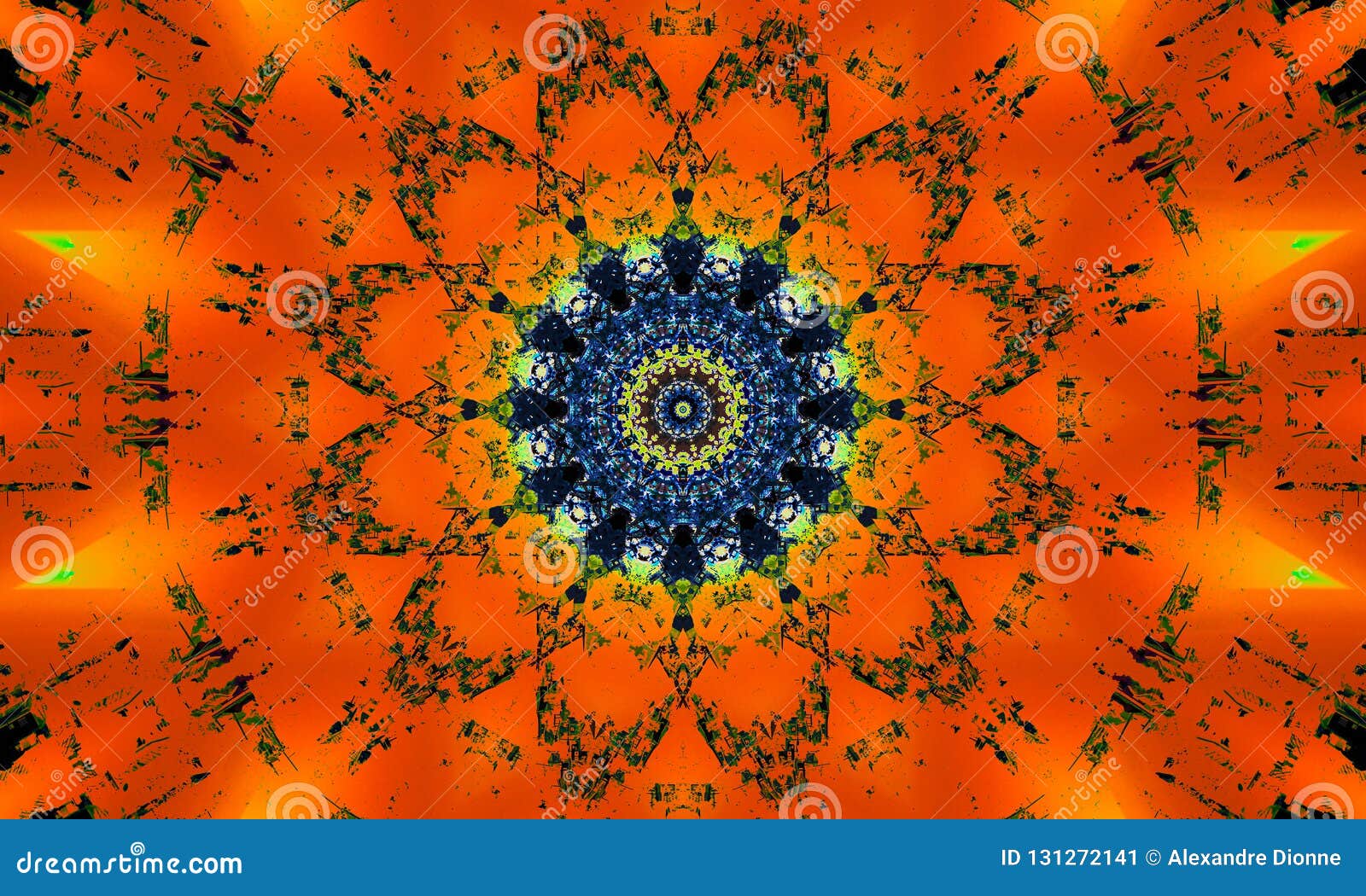 Mandala with Orange Luminous Effects Stock Illustration - Illustration ...