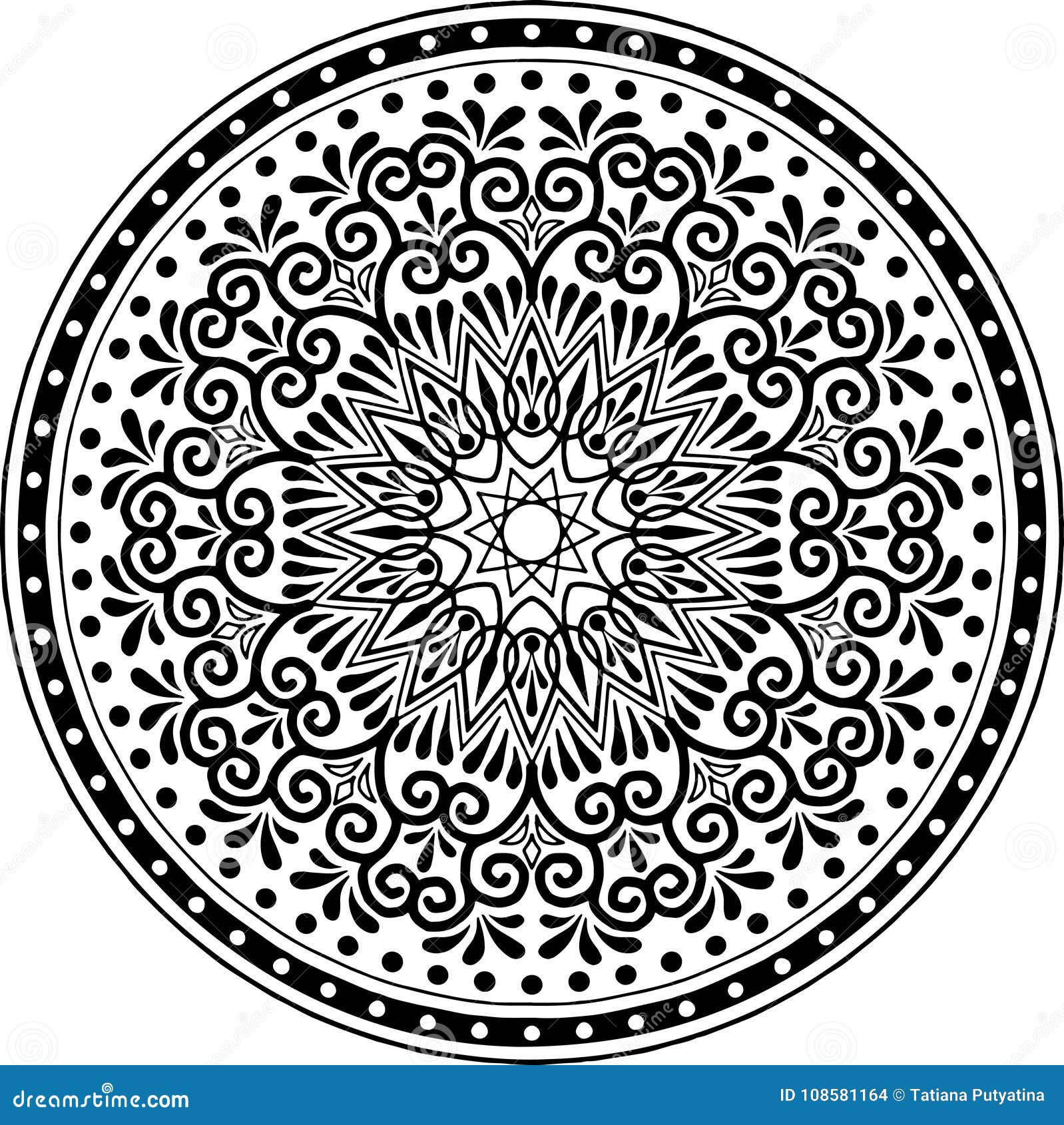 Mandala Pattern Black and White Stock Illustration - Illustration of ...