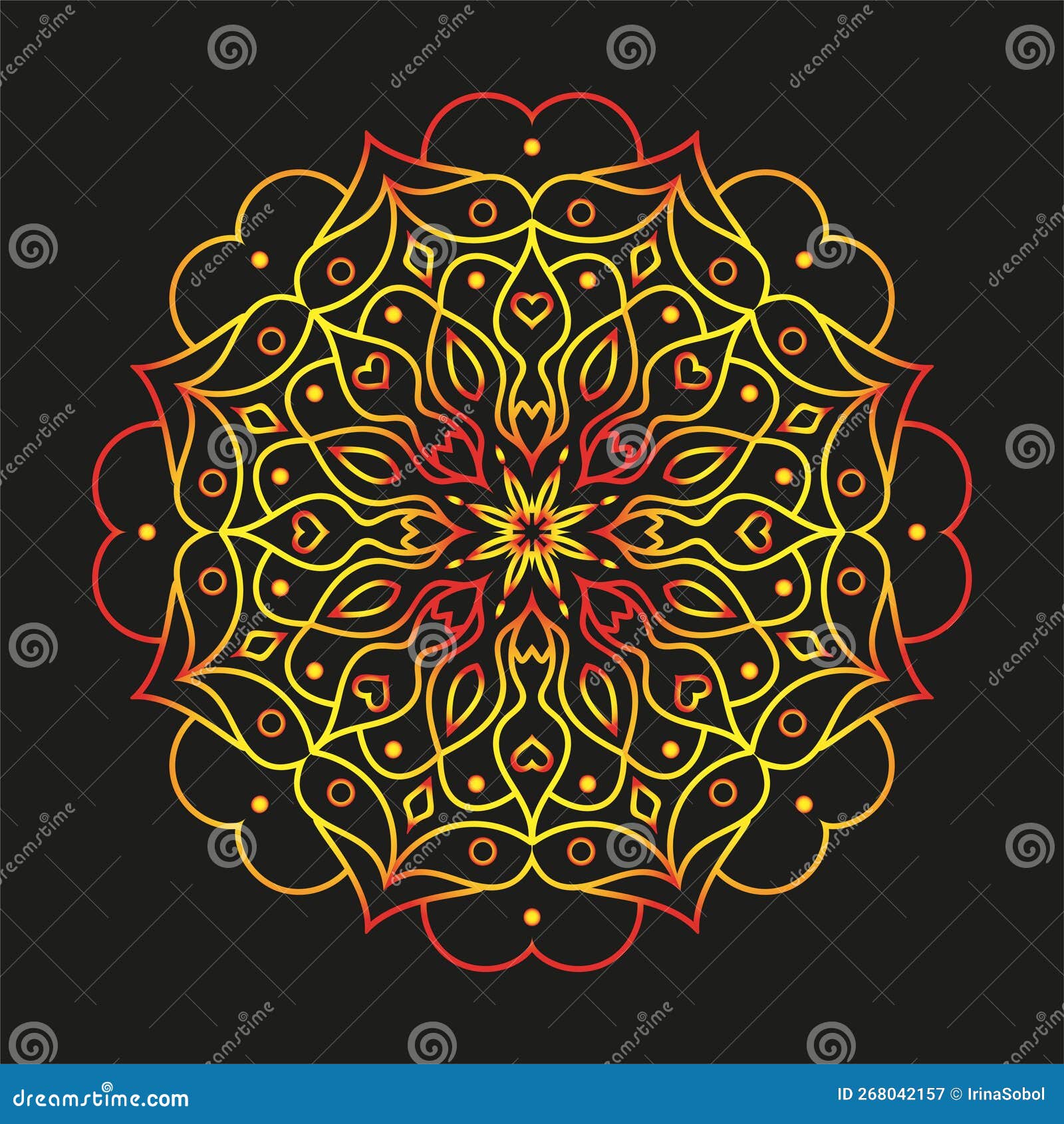 Mandala Pattern Red and Yellow Color on Black , Geometric Circular ...