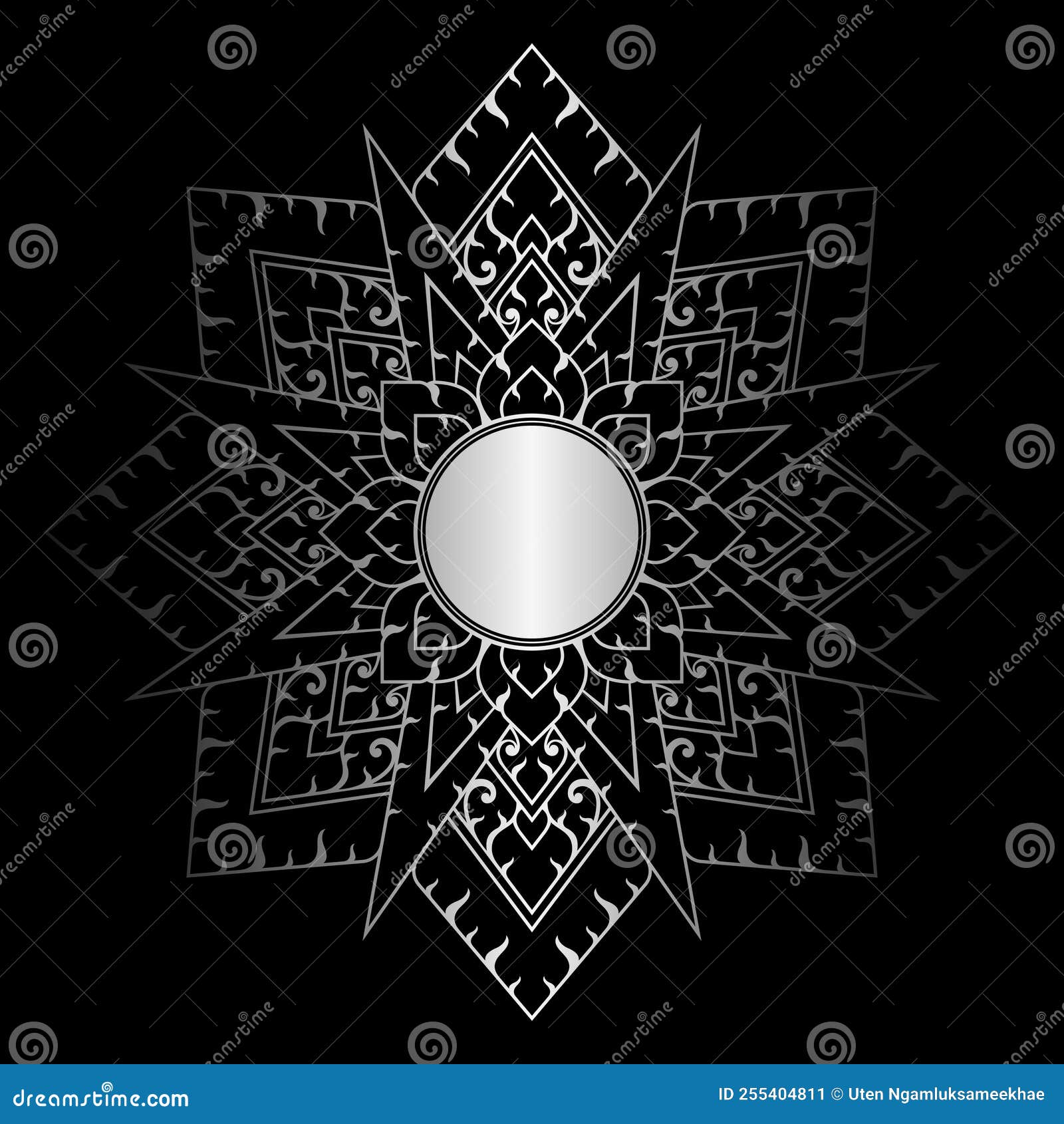 Mandala Pattern Thai Art Silver Eight Pointed Star Stock Vector ...
